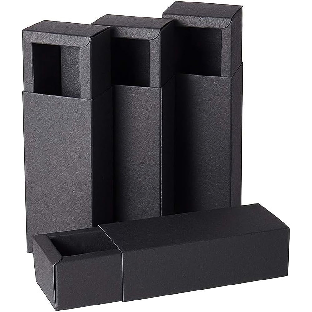 Kraft Paper Folding Box Drawer Box Rectangle Black 12.1x5.1cm Finished ...