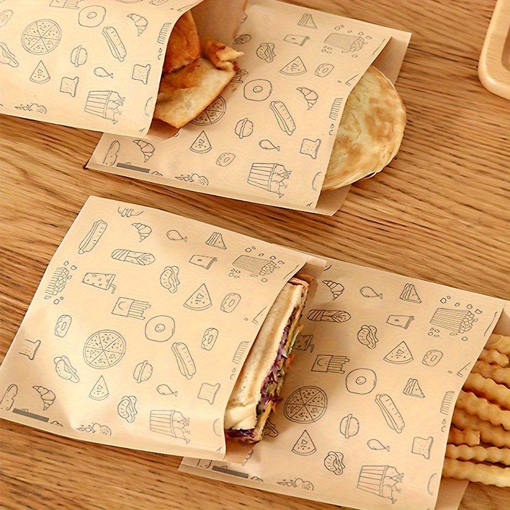 Kraft Paper Food Bags - Greaseproof, Disposable Wrapping for Sandwiches ...