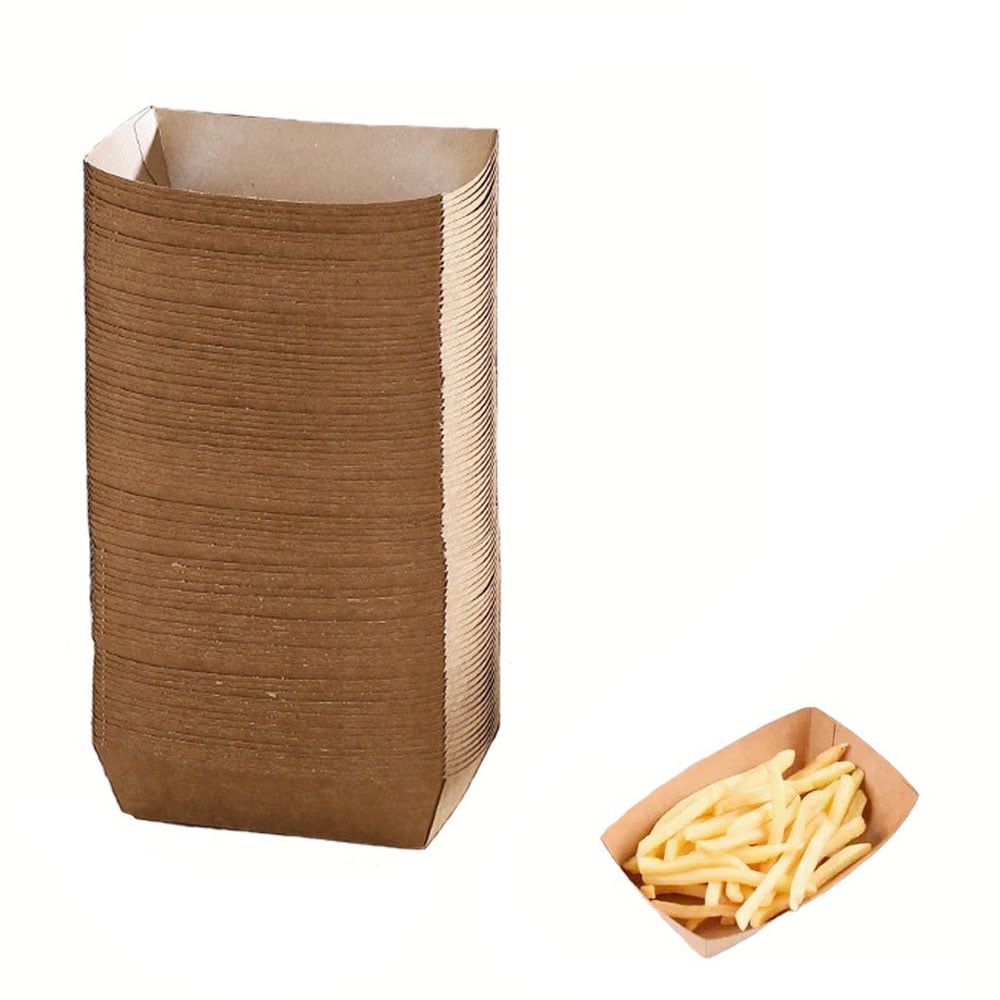 Kraft Paper Food Trays, 100 Brown Cardboard Serving Plates Recycled ...