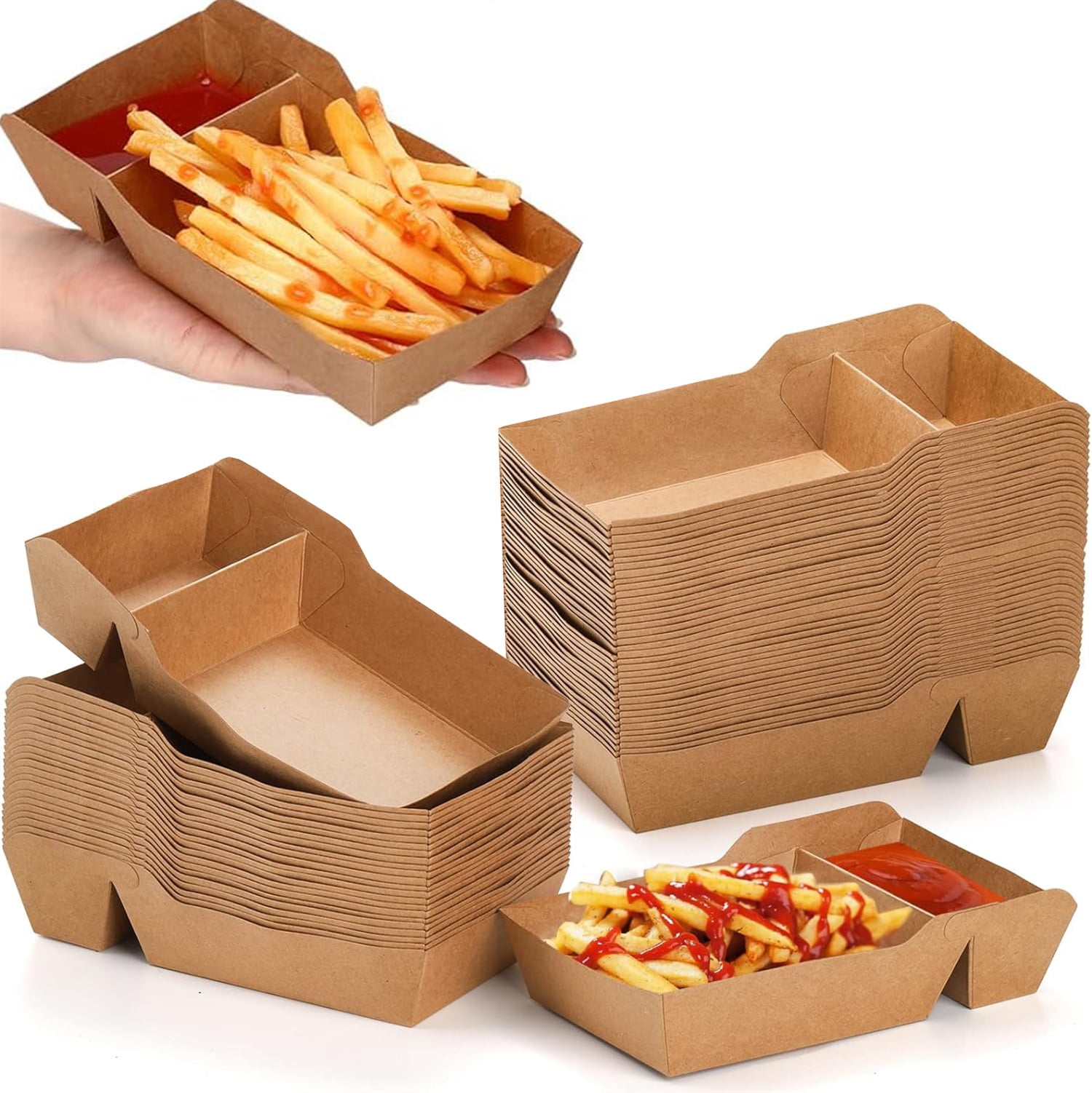 Kraft Paper Food Trays,Bexikou 50 Pack Disposable Food Nacho Tray,2 ...