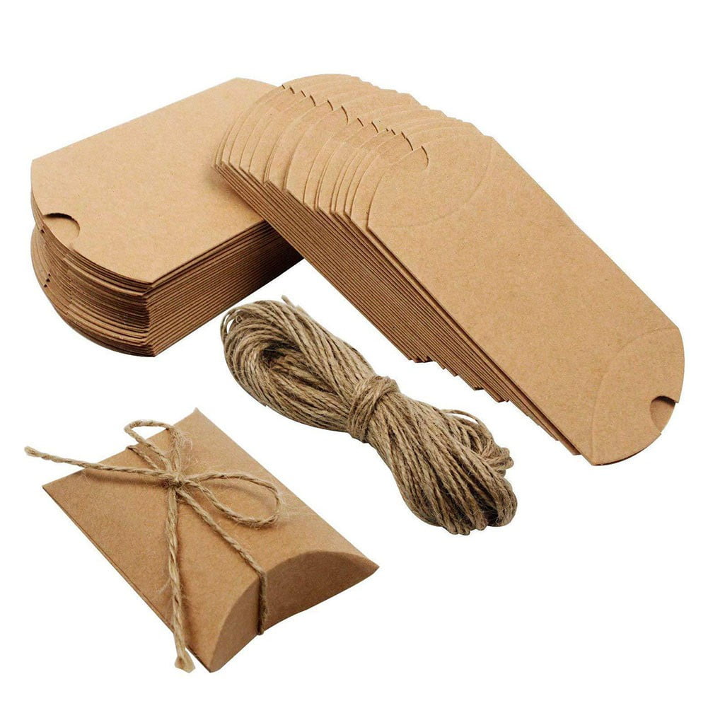 Kraft Paper Pillow Box Candy Box with Hemp Rope Cardboard Box - Walmart.com