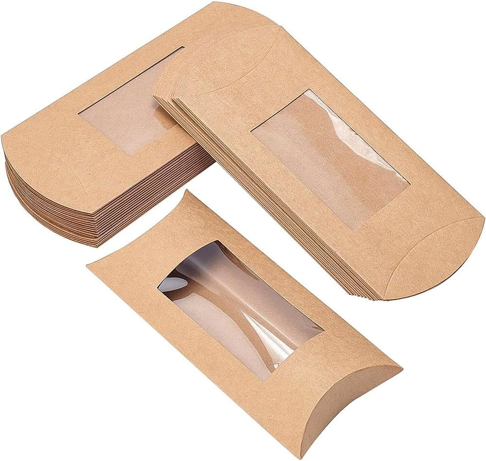 Kraft Paper Pillow Candy Box with Clear Window for Wedding Favors Baby ...