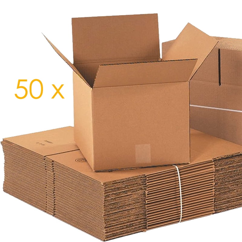 Kraft Paper Shipping Boxes, 10" x 10" x 10", Pack of 25/50, Corrugated ...