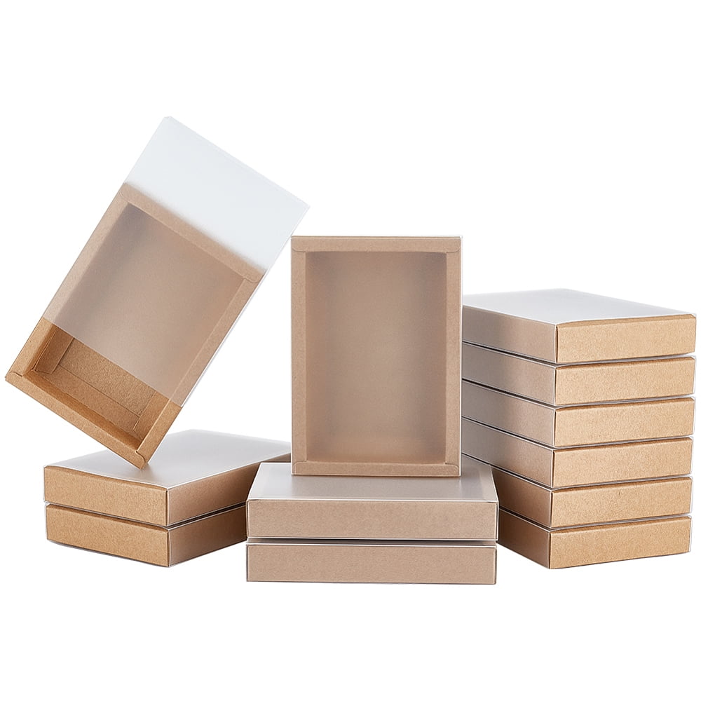 Kraft Paper Storage Gift Drawer Boxes Translucent Plastic Cover Gift ...