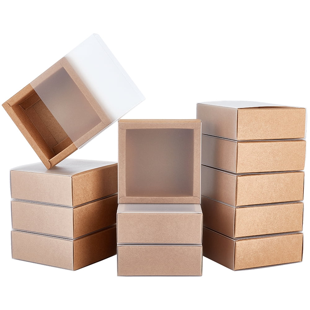 Kraft Paper Storage Gift Drawer Boxes Translucent Plastic Cover Gift ...