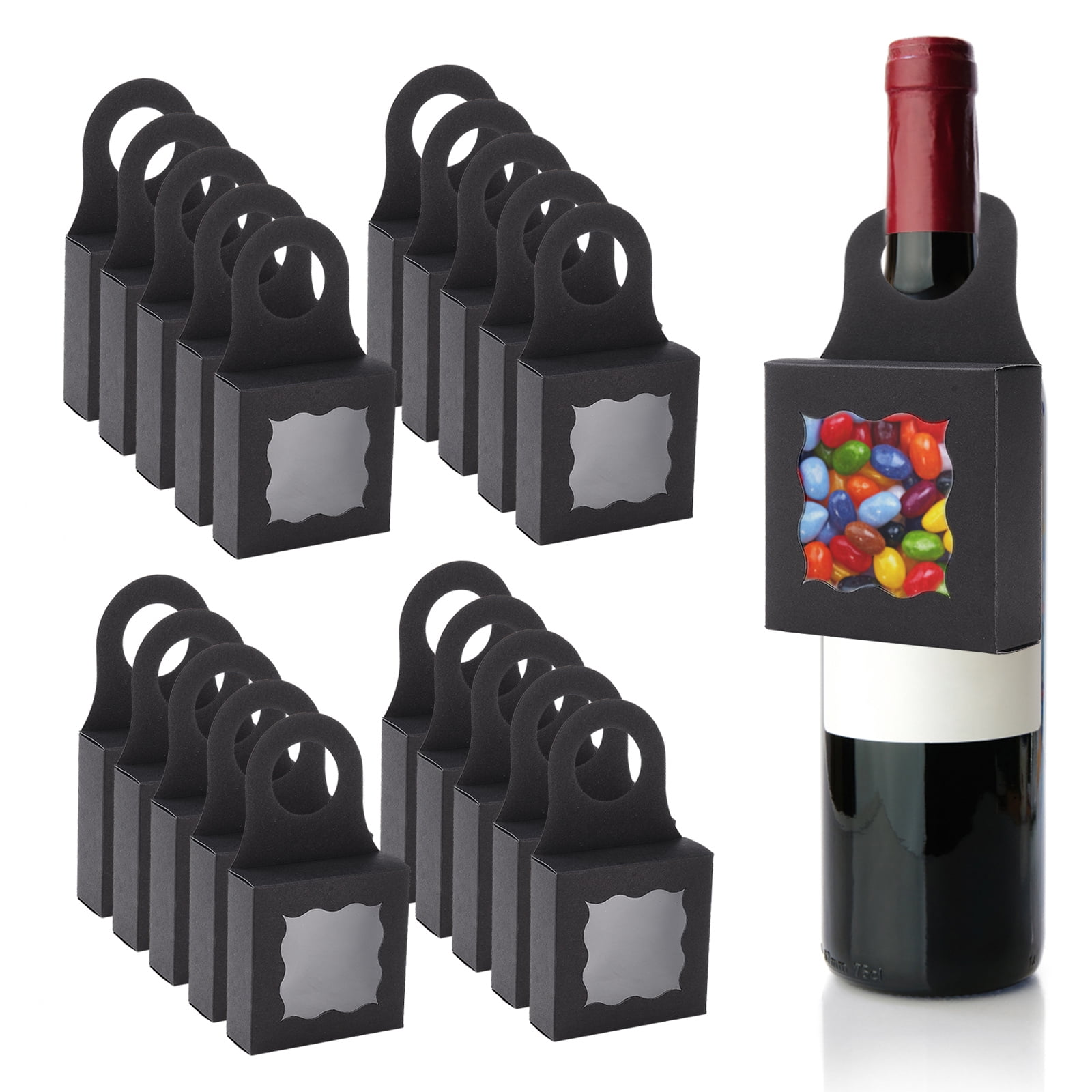 Kraft Paper Wine Bottle Box With Window Hanging Foldable Gift Boxes ...
