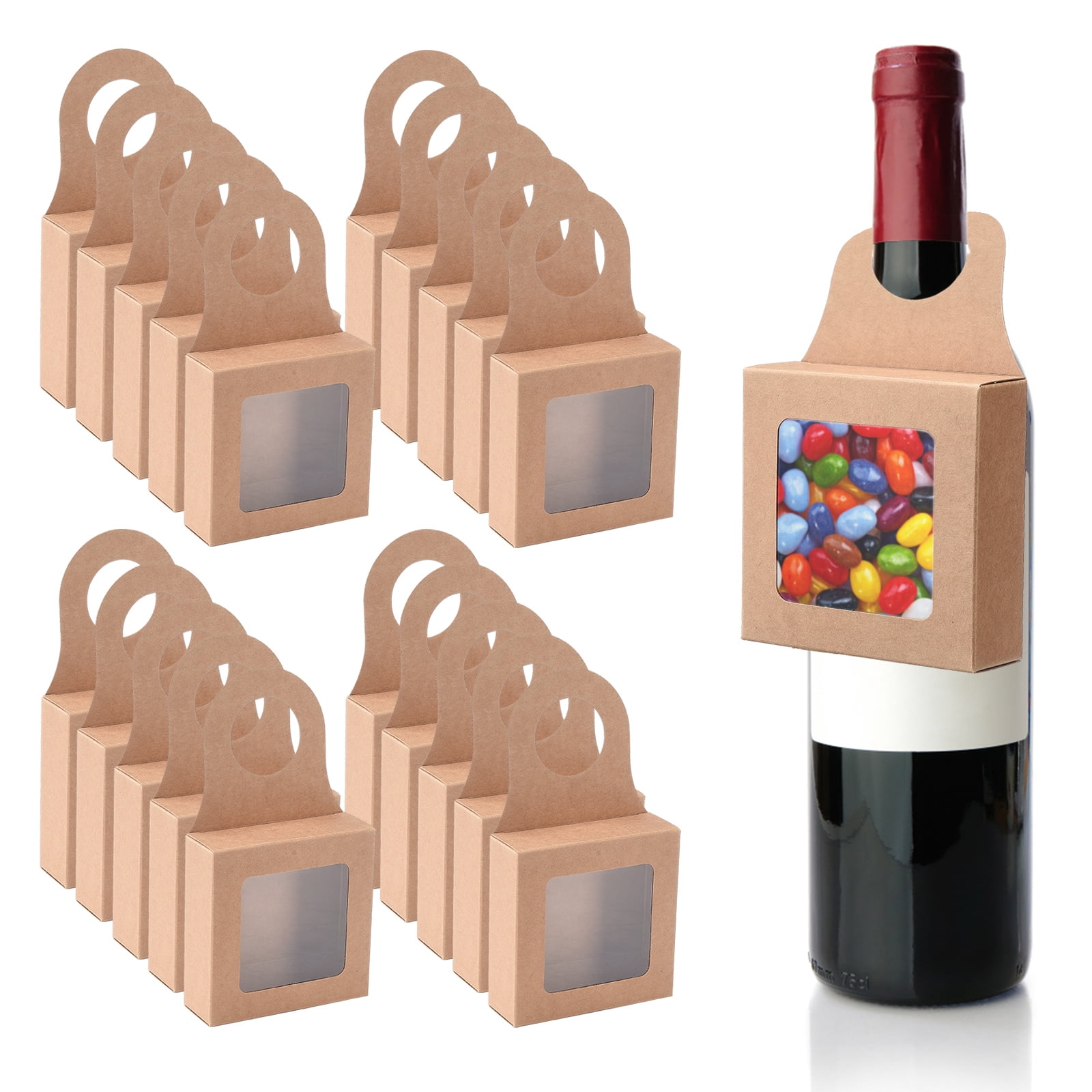 Kraft Paper Wine Bottle Box With Window Hanging Foldable Gift Boxes ...