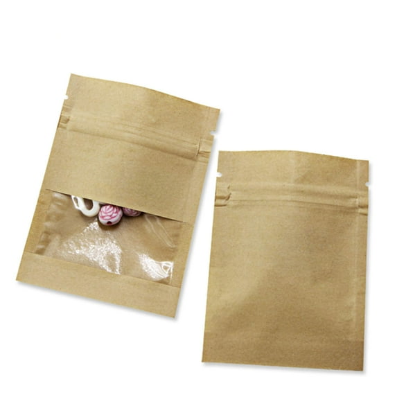 Kraft Paper Zipper Seal Bags 100 Pack, 2.36x2.36 Inch Inner Clear ...