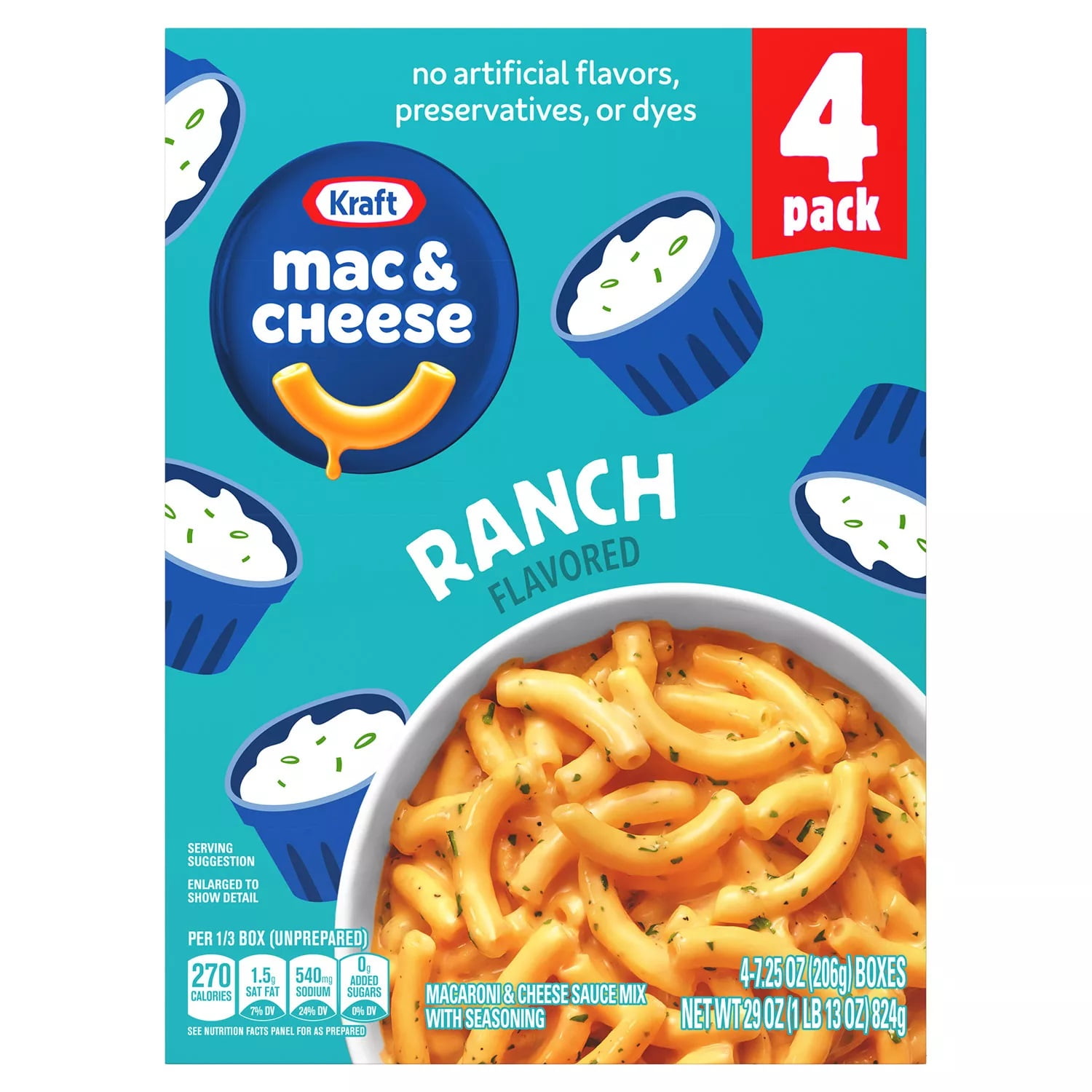 Kraft Ranch Flavored Macaroni & Cheese Dinner, 7.25 Ounce (Pack of 4 ...