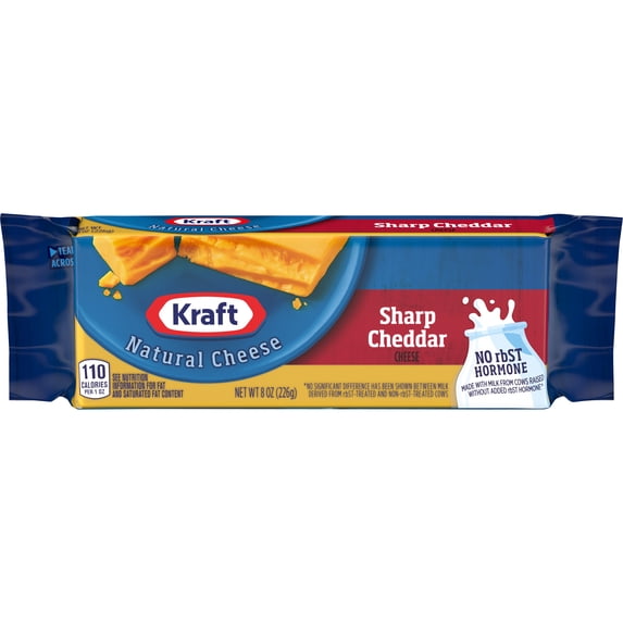 Kraft Sharp Cheddar Cheese 8 oz Block, Full Flavor, Creamy, Easy to ...