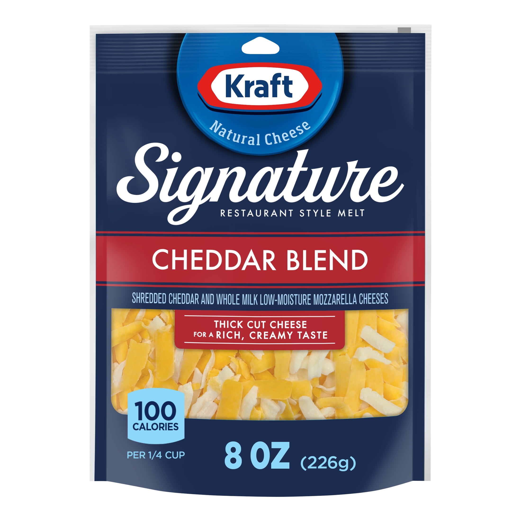 Kraft Signature Shredded Natural Cheese Cheddar Blend, 8 oz ...