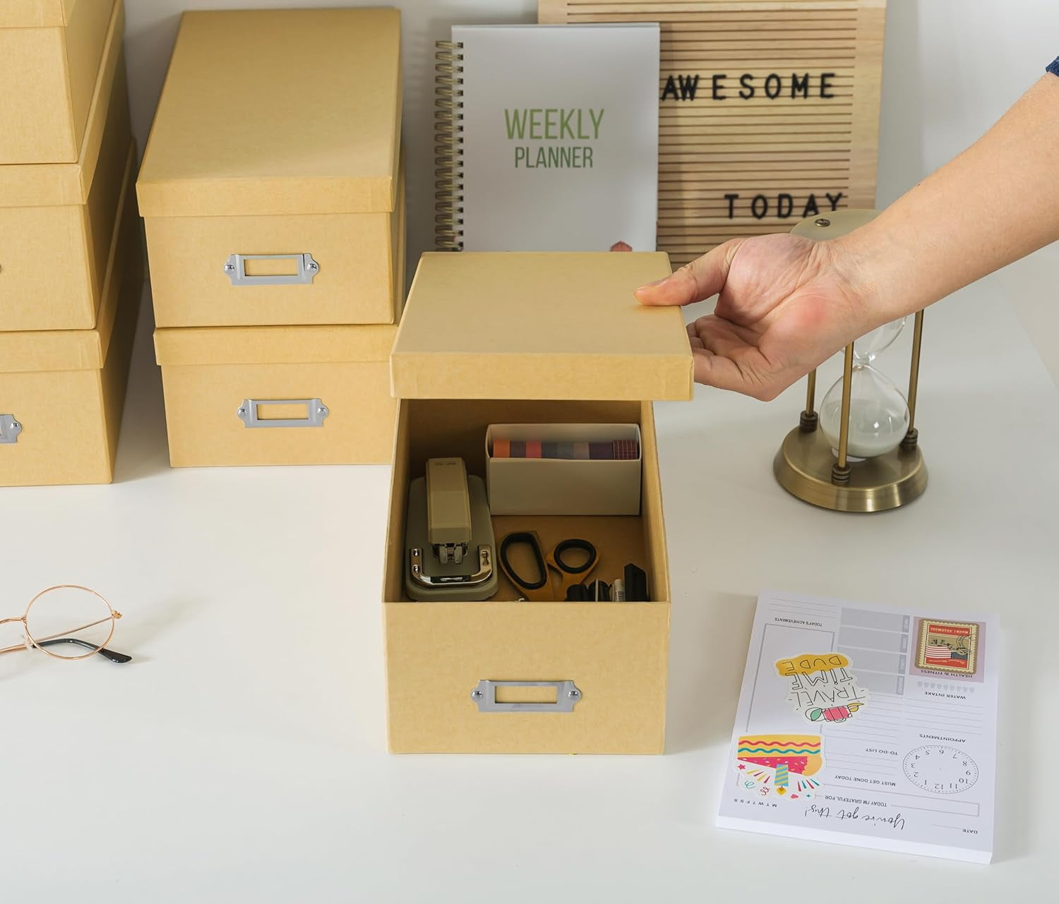 Kraft Storage Boxes - Set of 6 (3 Large, 3 Medium), Keepsake Memory ...