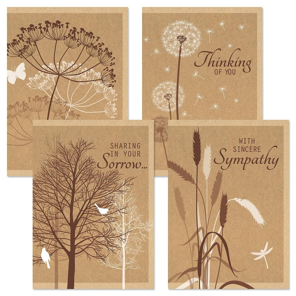 Kraft Sympathy Greeting Cards - Set of 8 (4 designs), Large 5" x 7 ...