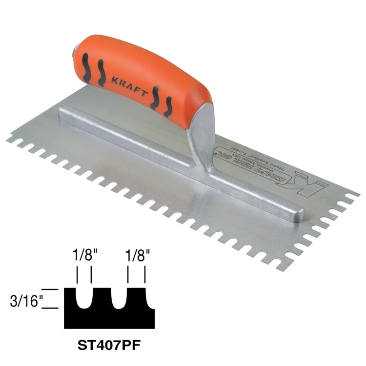 Kraft Tools ST407PF 3/16" x 1/8" x 1/8" U-notch Trowel with ProForm ...