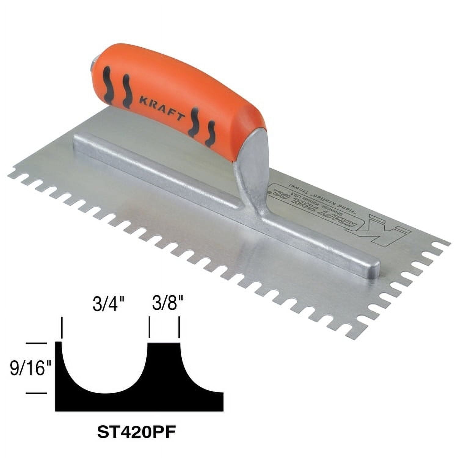 Kraft Tools ST420PF 3/4" x 9/16" x 3/8" U-notch Trowel with ProForm ...
