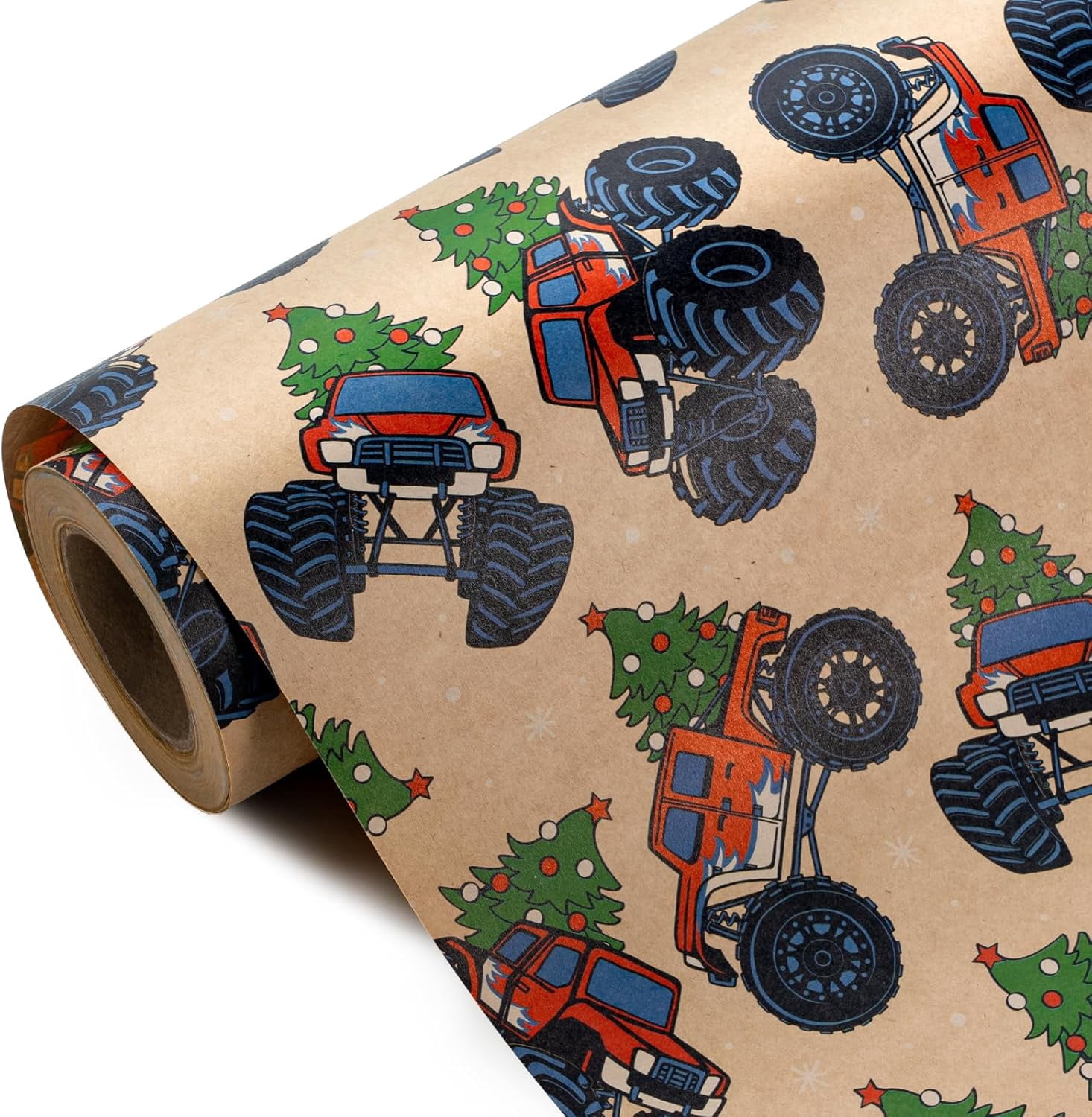 Kraft Truck Christmas Wrapping Paper - Mini Roll - 17 Inch x 16.5 Feet ...
