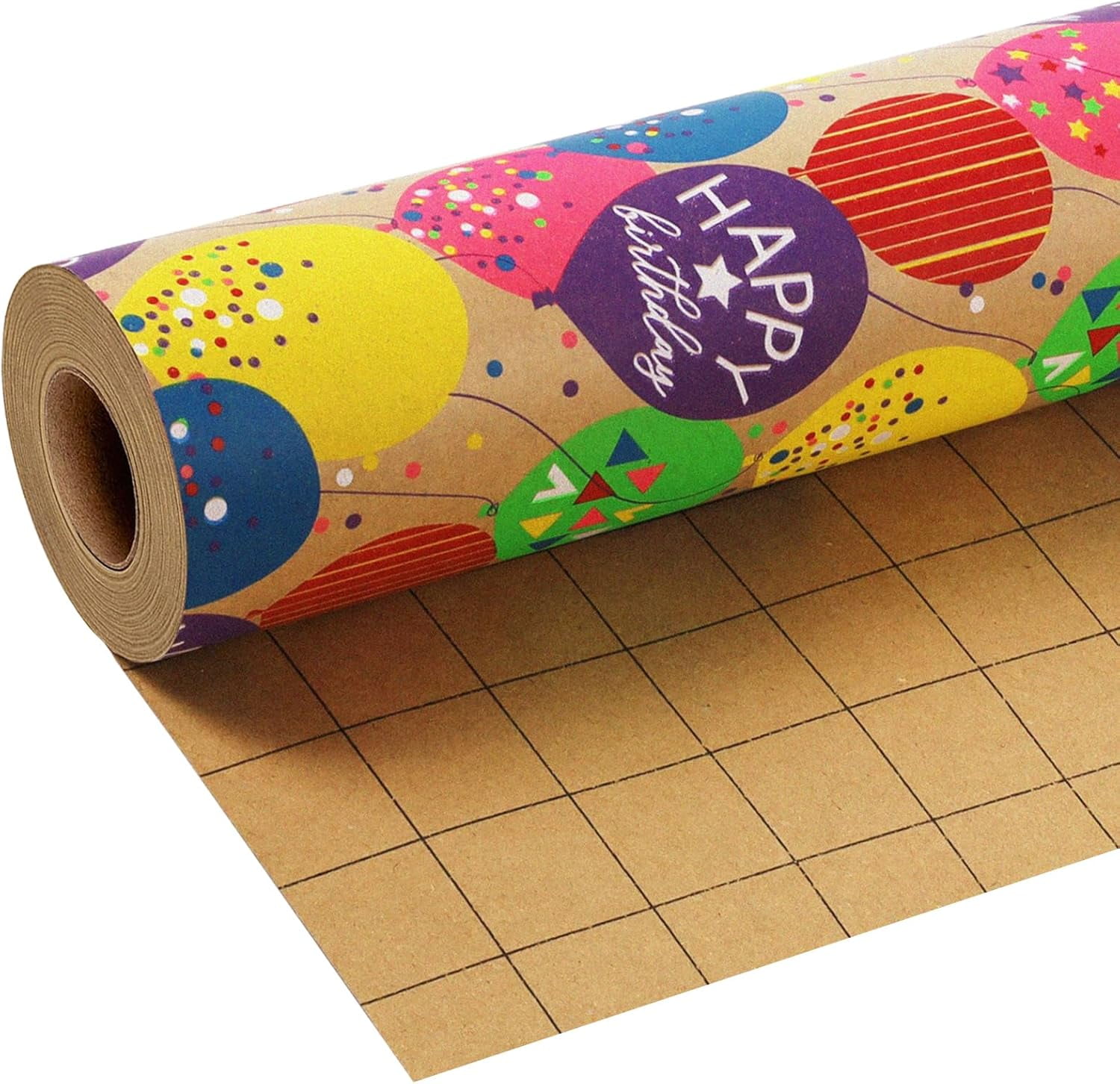 Kraft Wrapping Paper Roll Colorful Text Happy Birthday Design Perfect ...