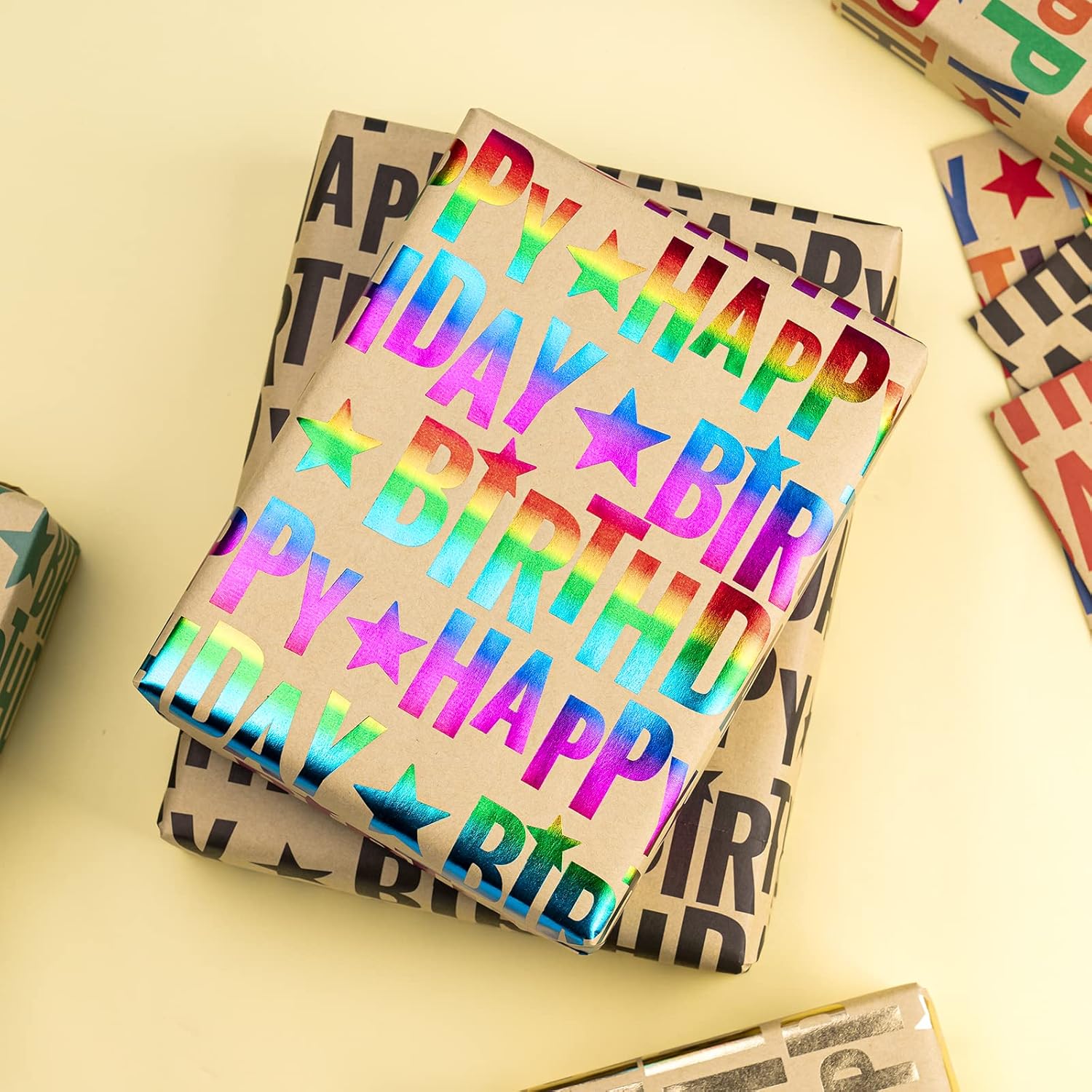 Kraft Wrapping Paper Sheets - Birthday Greeting Design - 12 Folded ...