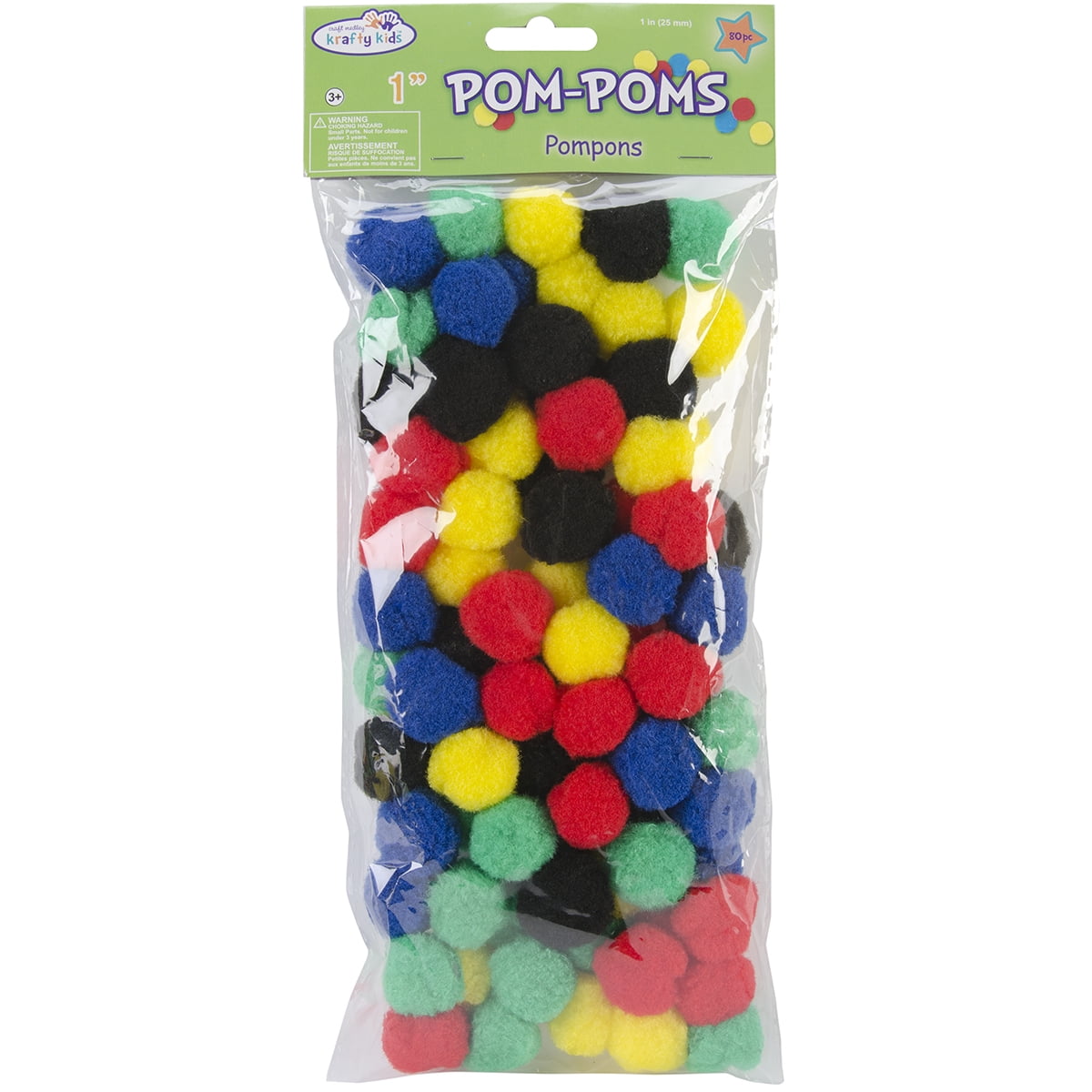 Krafty Kids Pom-Poms 1" 80/Pkg-Primary - Walmart.com