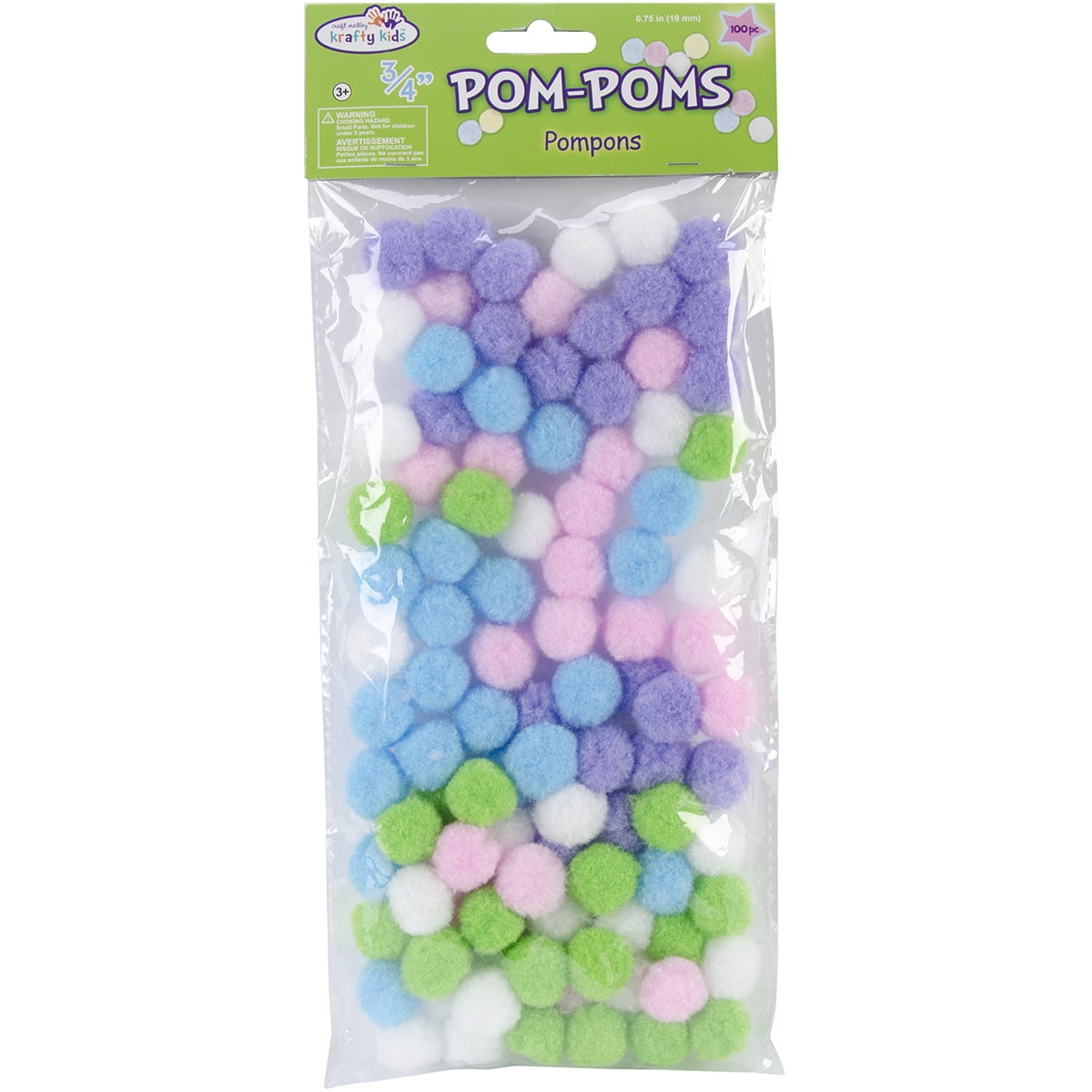 Krafty Kids Pom-Poms .75" 100/Pkg-Pastel - Walmart.com