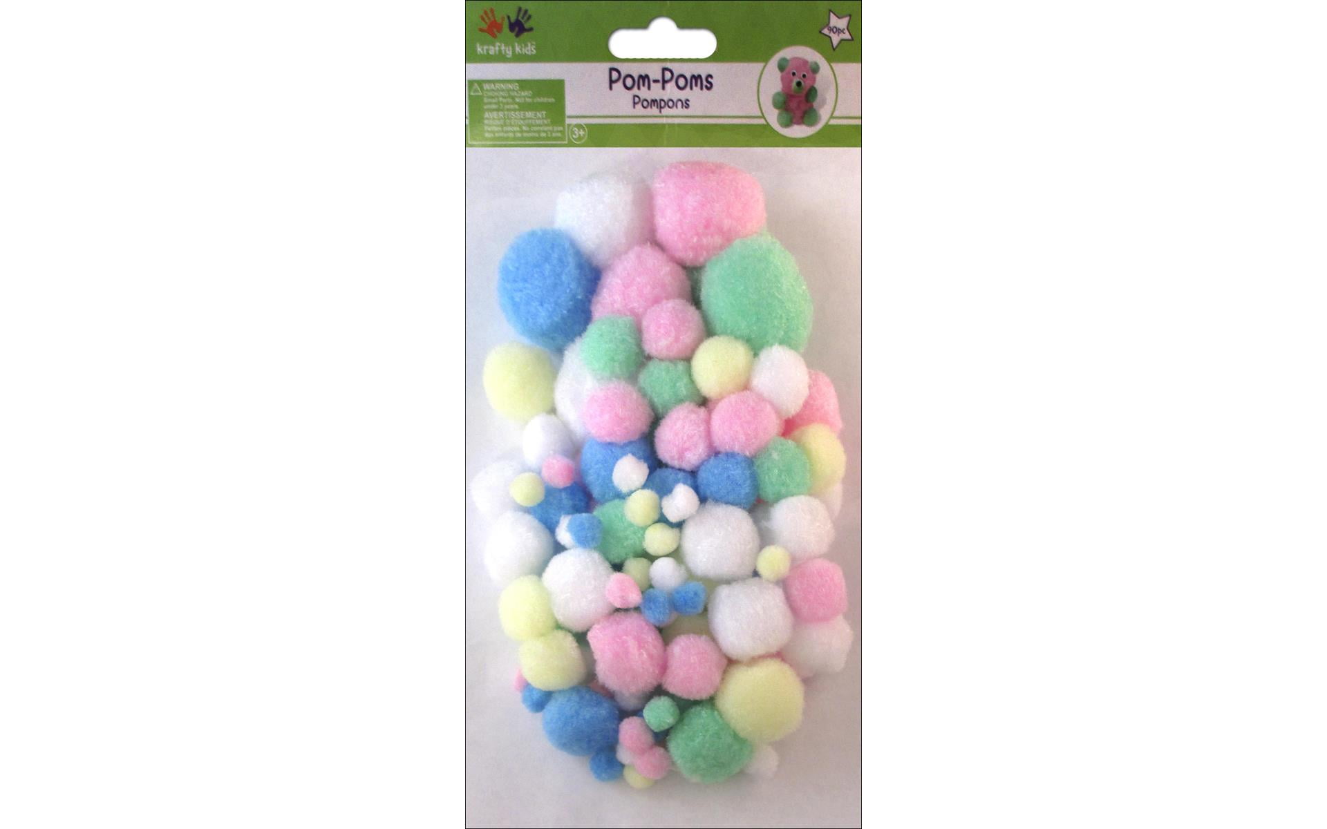 Krafty Kids Pom Poms - Pastel Colors, Assorted Sizes, Package of 90 ...