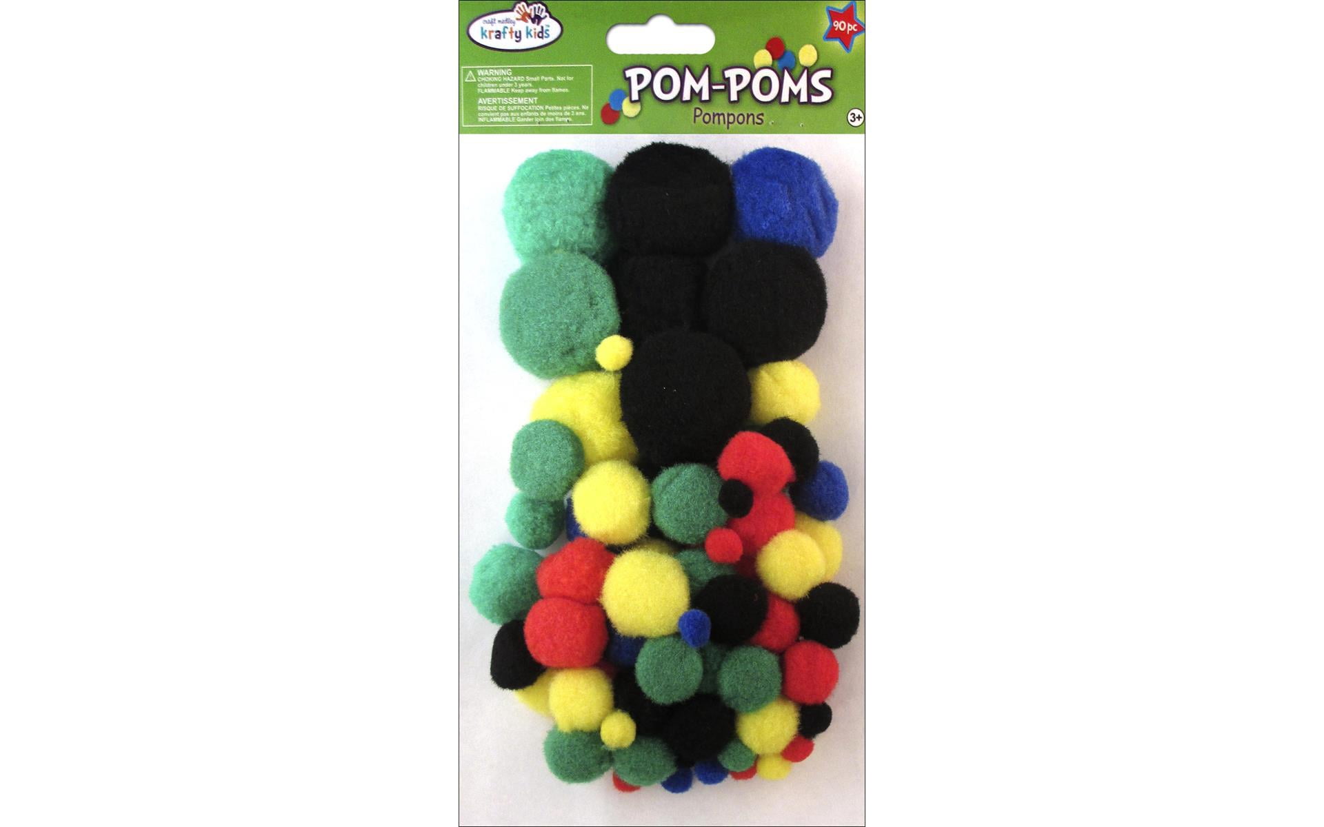 Krafty Kids Pom Poms - Primary Colors, Assorted Sizes, Package of 90 ...