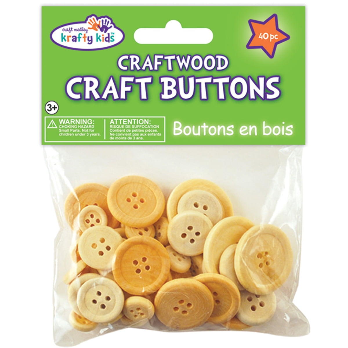 Krafty Kids Wood Craft Buttons - Natural, Package of 40 - Walmart.com