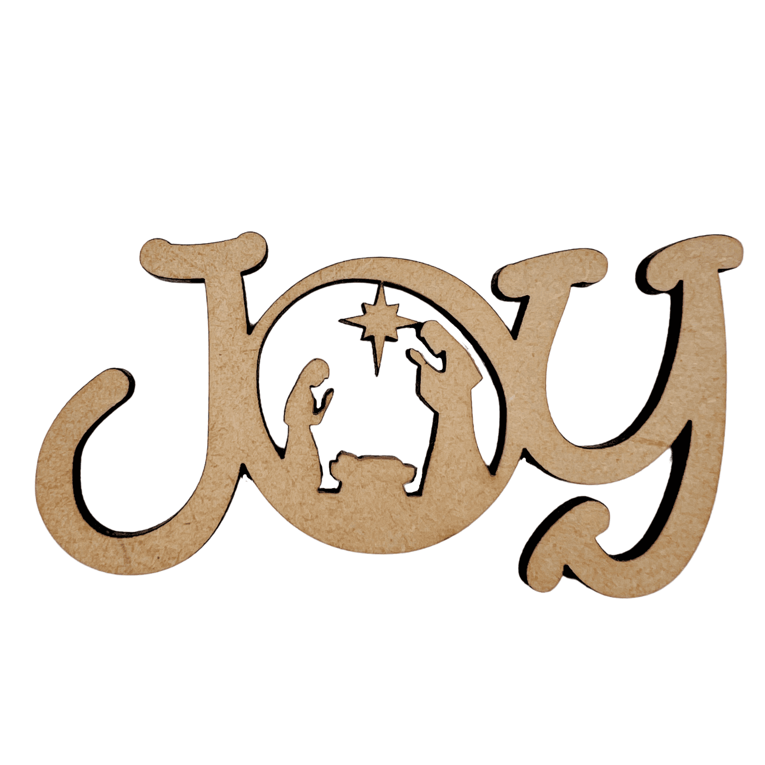 Krafty Supply 1/4" MDF Wood Joy Word with Nativity Scene | Christmas ...
