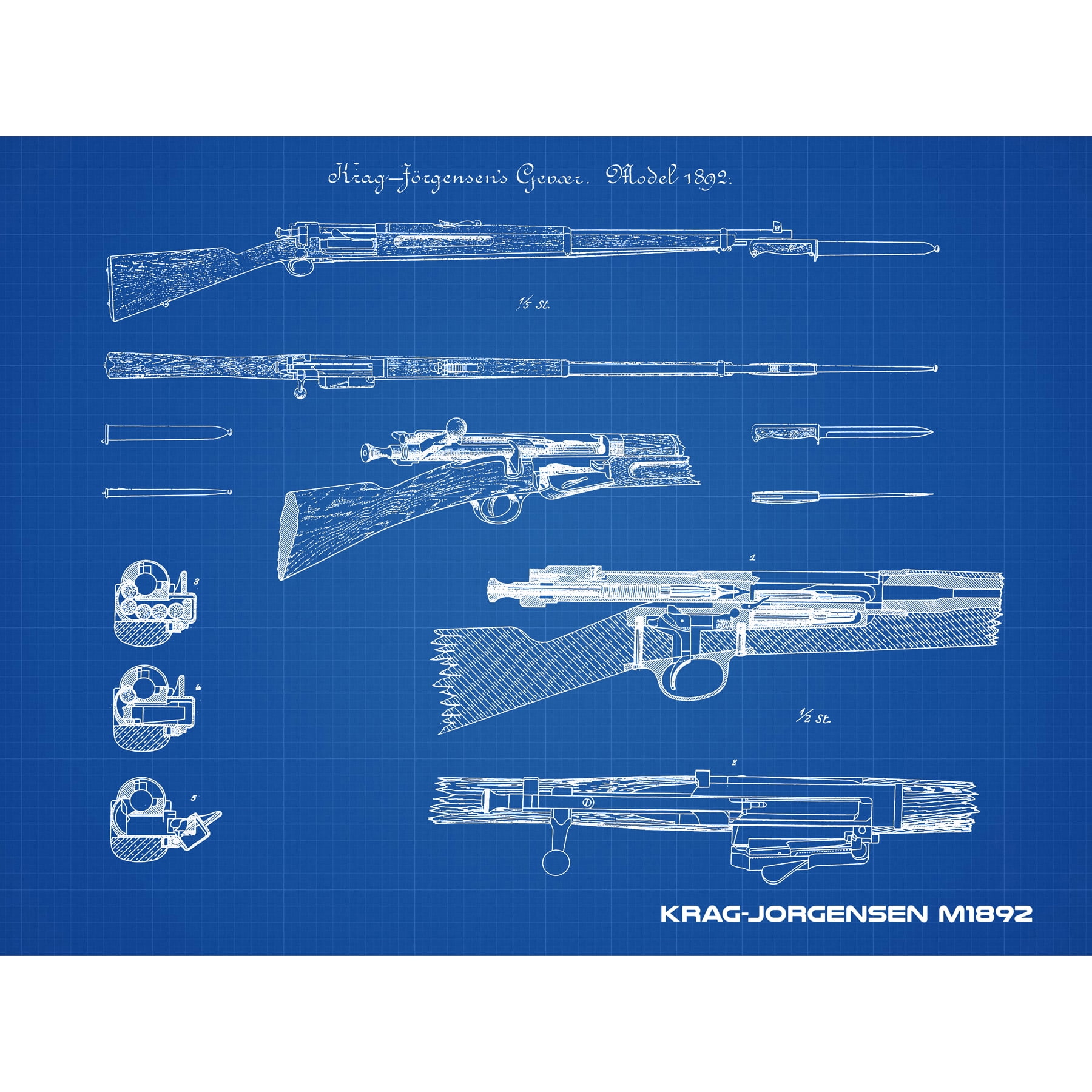 Krag-Jorgensen M1892 Bolt Action Rifle Plan Extra Large XL Wall Art ...