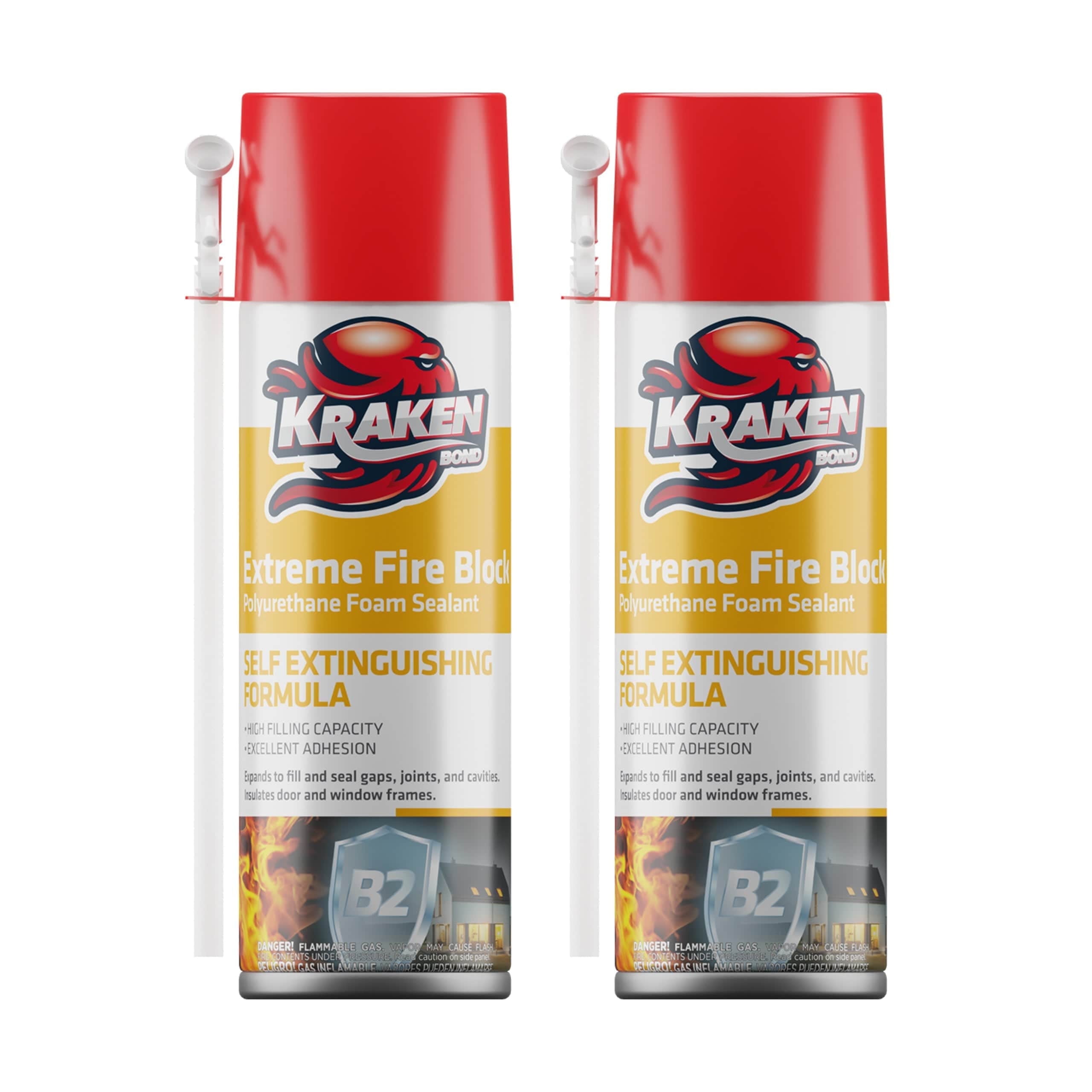 Kraken Bond Extreme Fire Block Polyurethane Straw Foam Sealant-12oz-2 ...