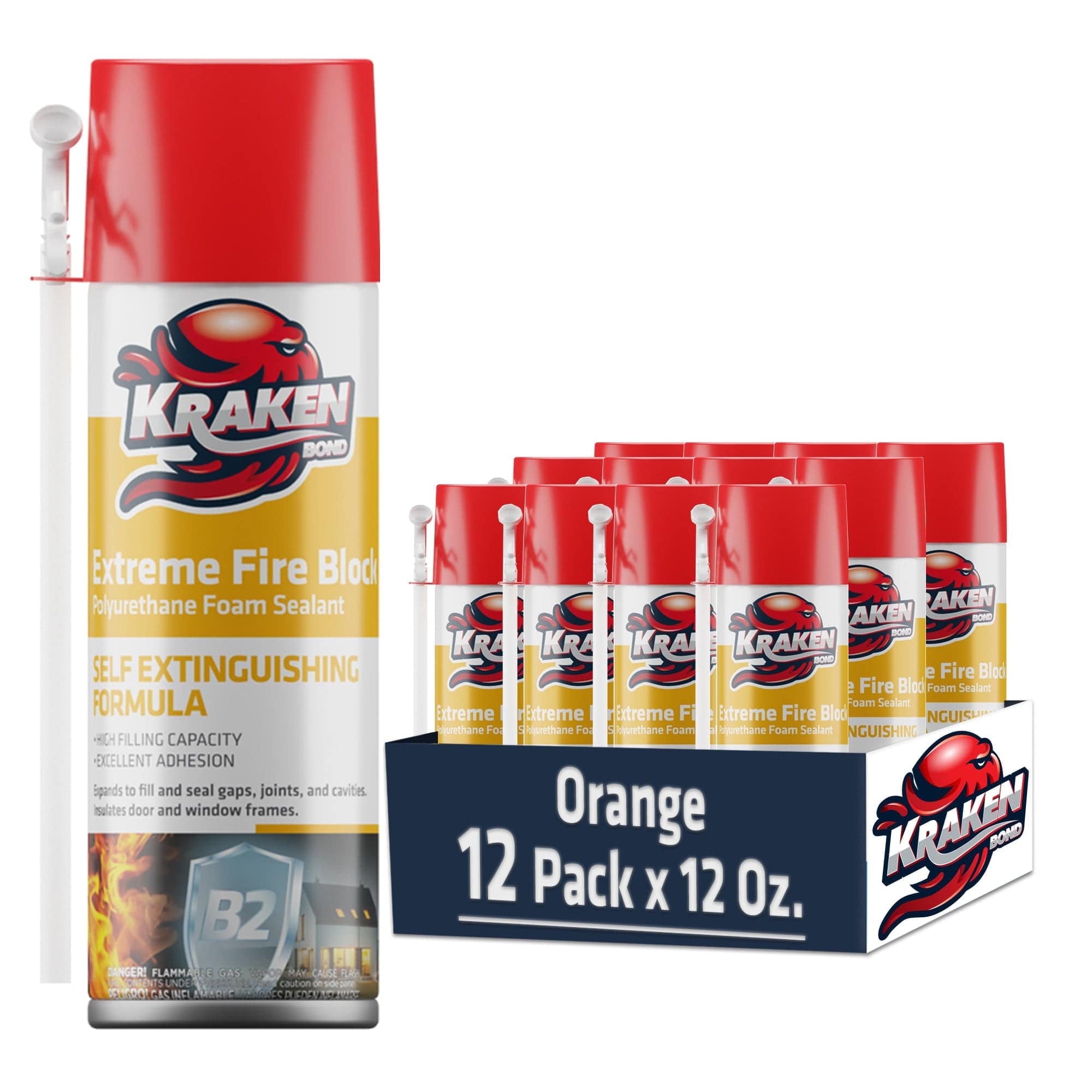Kraken Bond Extreme Fire Block Polyurethane Straw Foam Sealant-12oz-12 ...