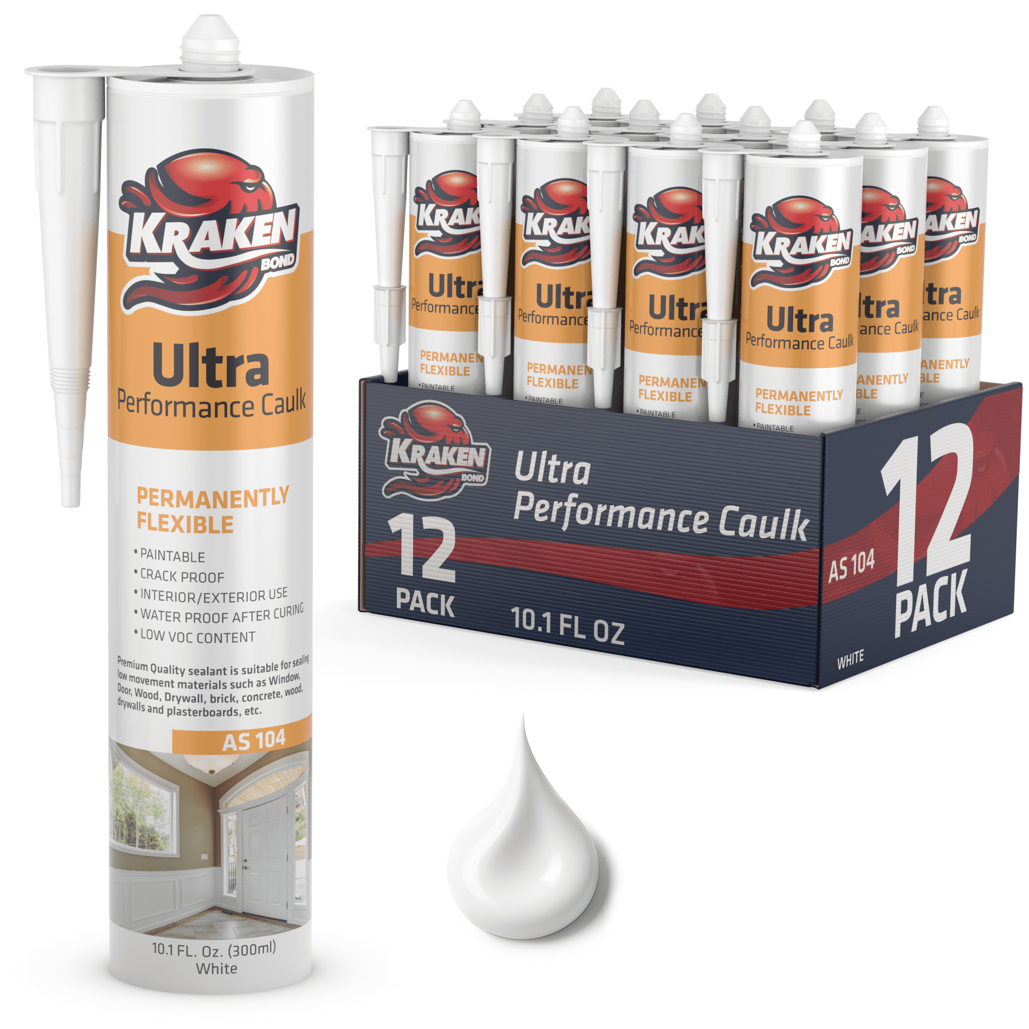 Kraken Bond Ultra Performance Caulk Sealant - White, 10.1 fl oz ...