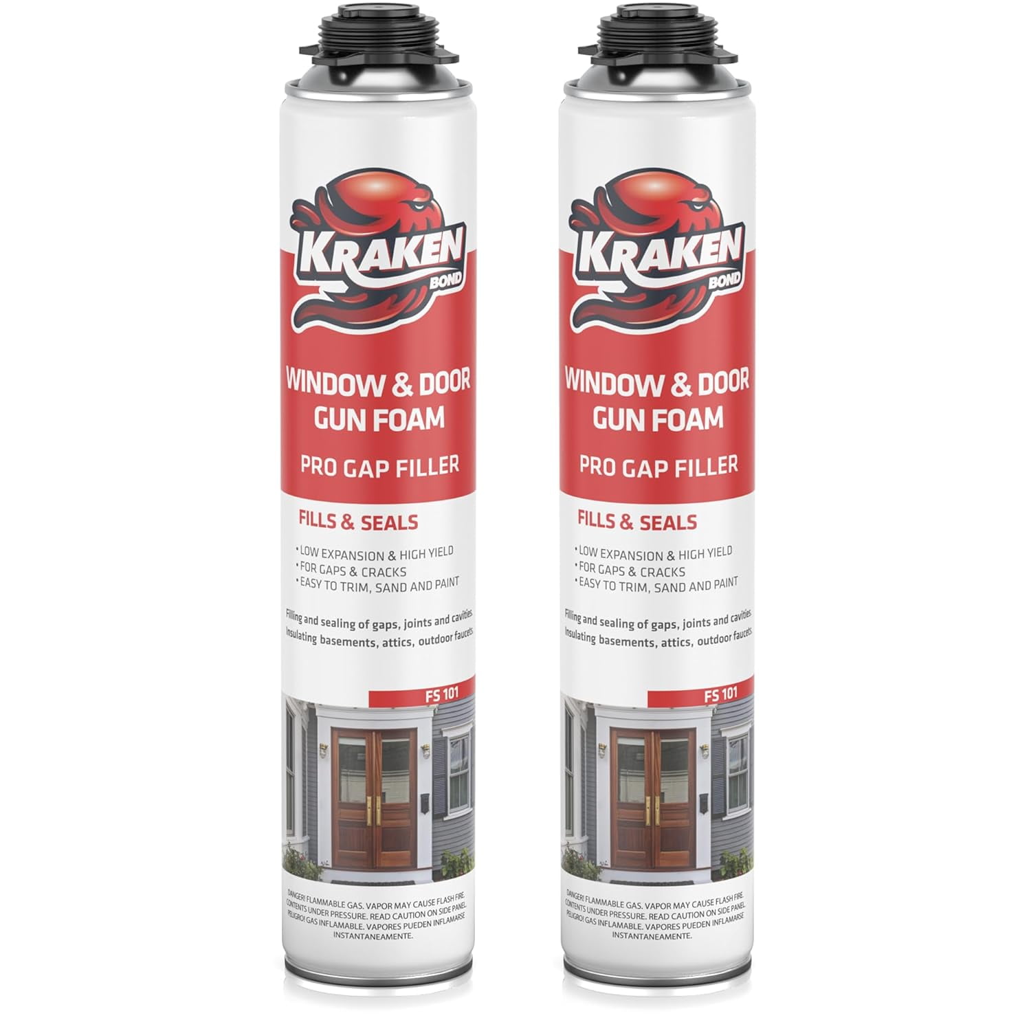 Kraken Bond Window & Door Expanding Foam Spray - (2x32oz) Professional Gap Filler, Low Expansion ...