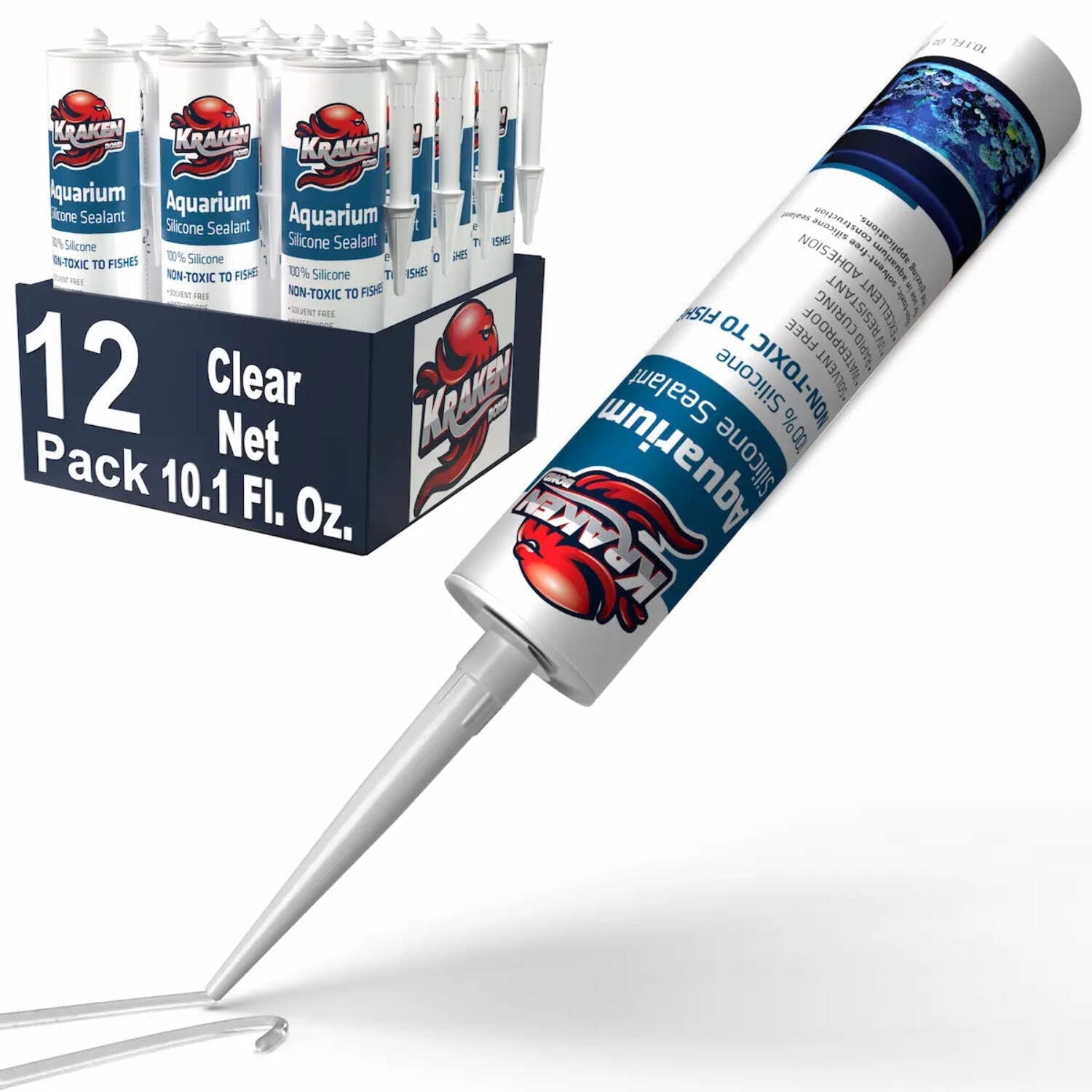 Kraken Bond Aquarium 100% Silicone Sealant - 10.1 fl oz., Clear, 12 ...