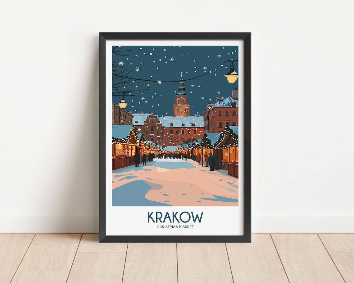 Krakow Poster Winter Market Scenic Wall Art Decor, Unframed Canvas Size ...