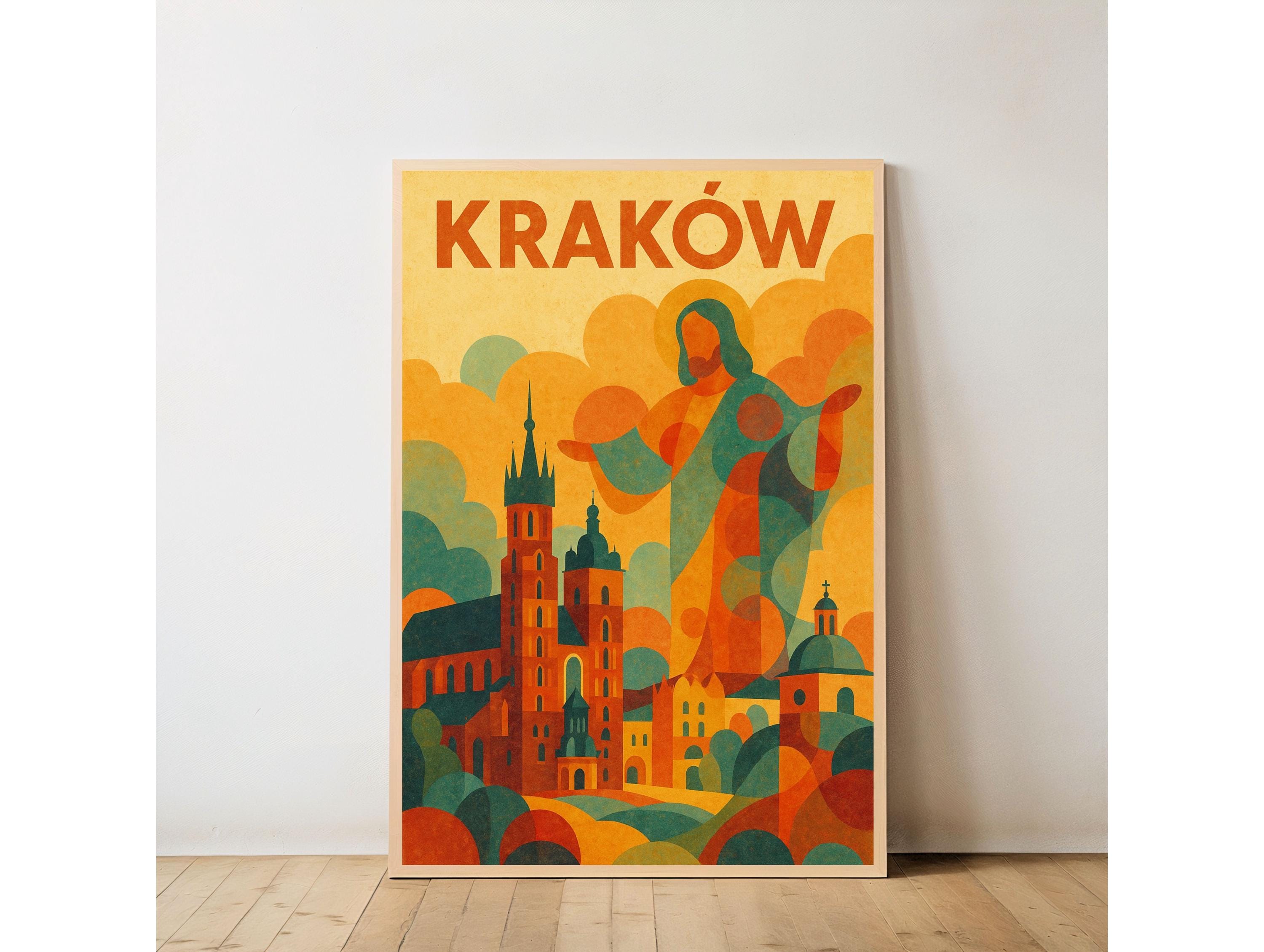Krakow Travel Poster: Vintage Church Christian Wall Art Print Warm ...