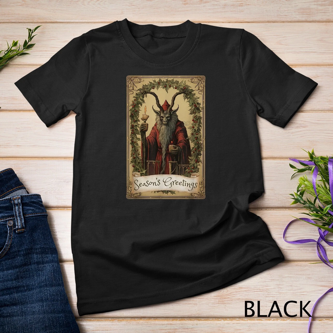 Krampus Tarot Card Christmas Season Holiday Myth Art Unisex T-Shirt up ...