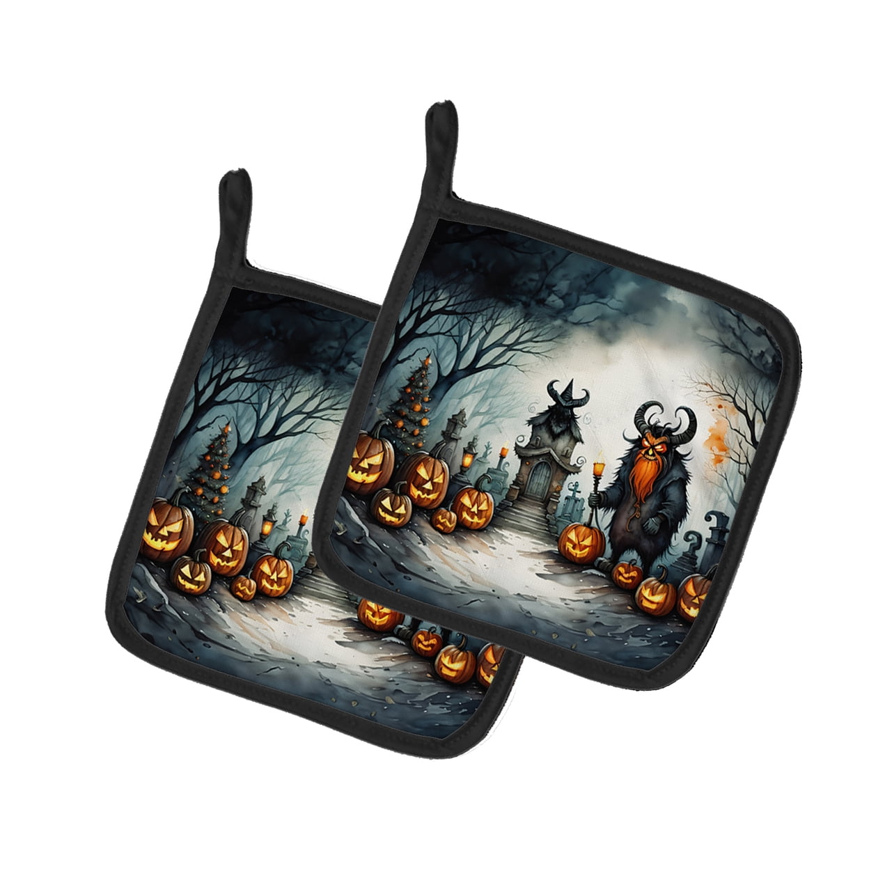 Krampus The Christmas Demon Spooky Halloween Pair of Pot Holders 7.5 in ...