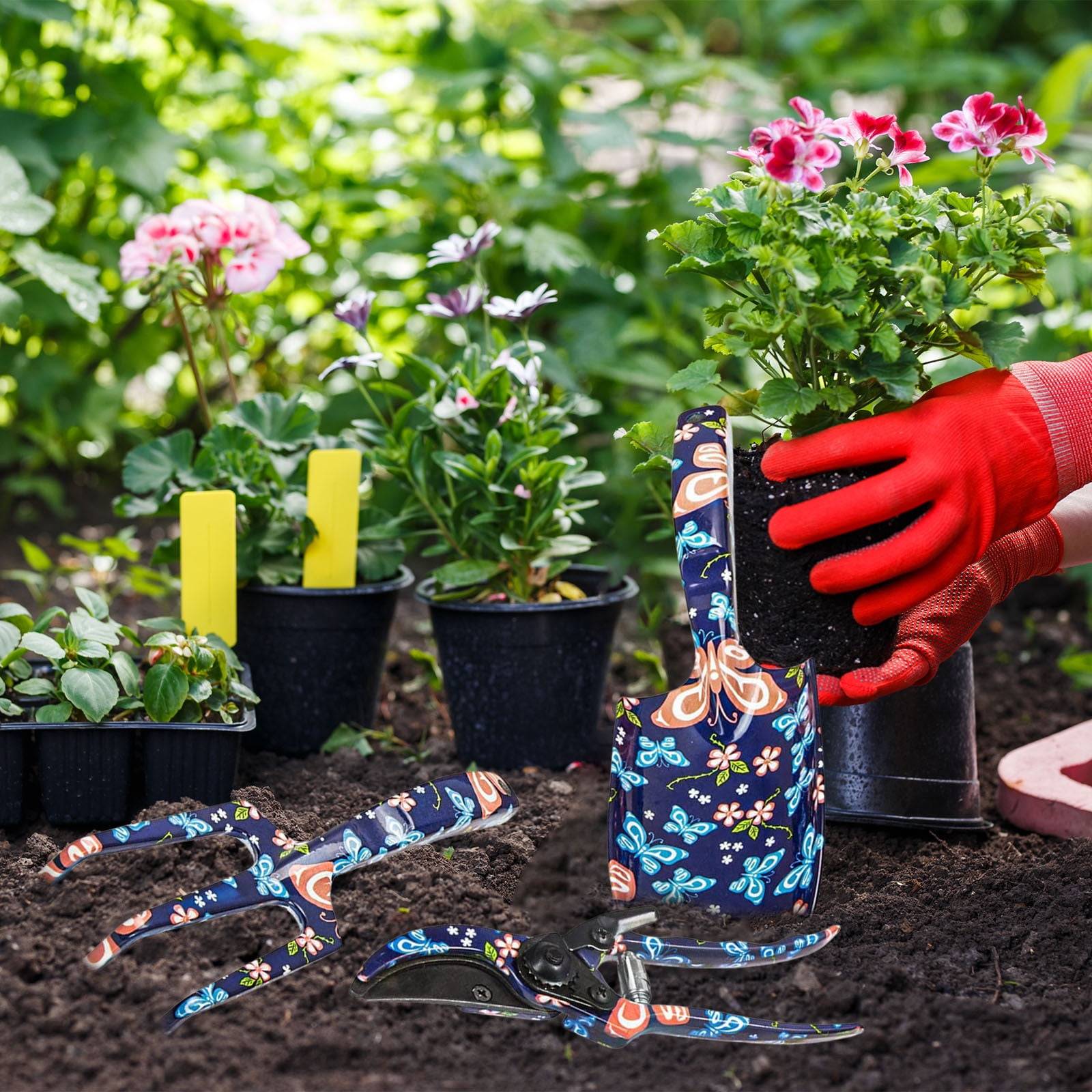 Kraoden Gardening Tool Set, Iron, Multicolor Three-Piece Gardening Kit ...