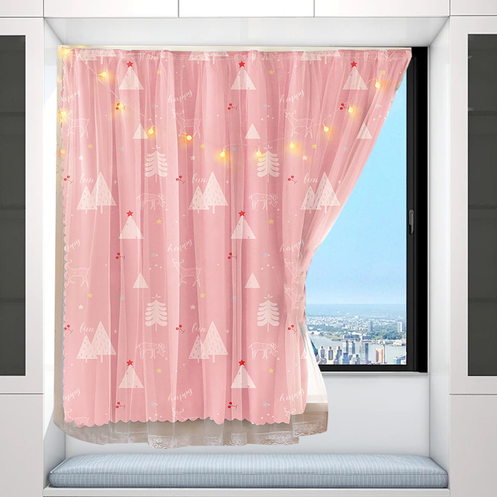 Kraoden Self-Adhesive Light-Filtering Curtains for Bedroom Windows, No ...