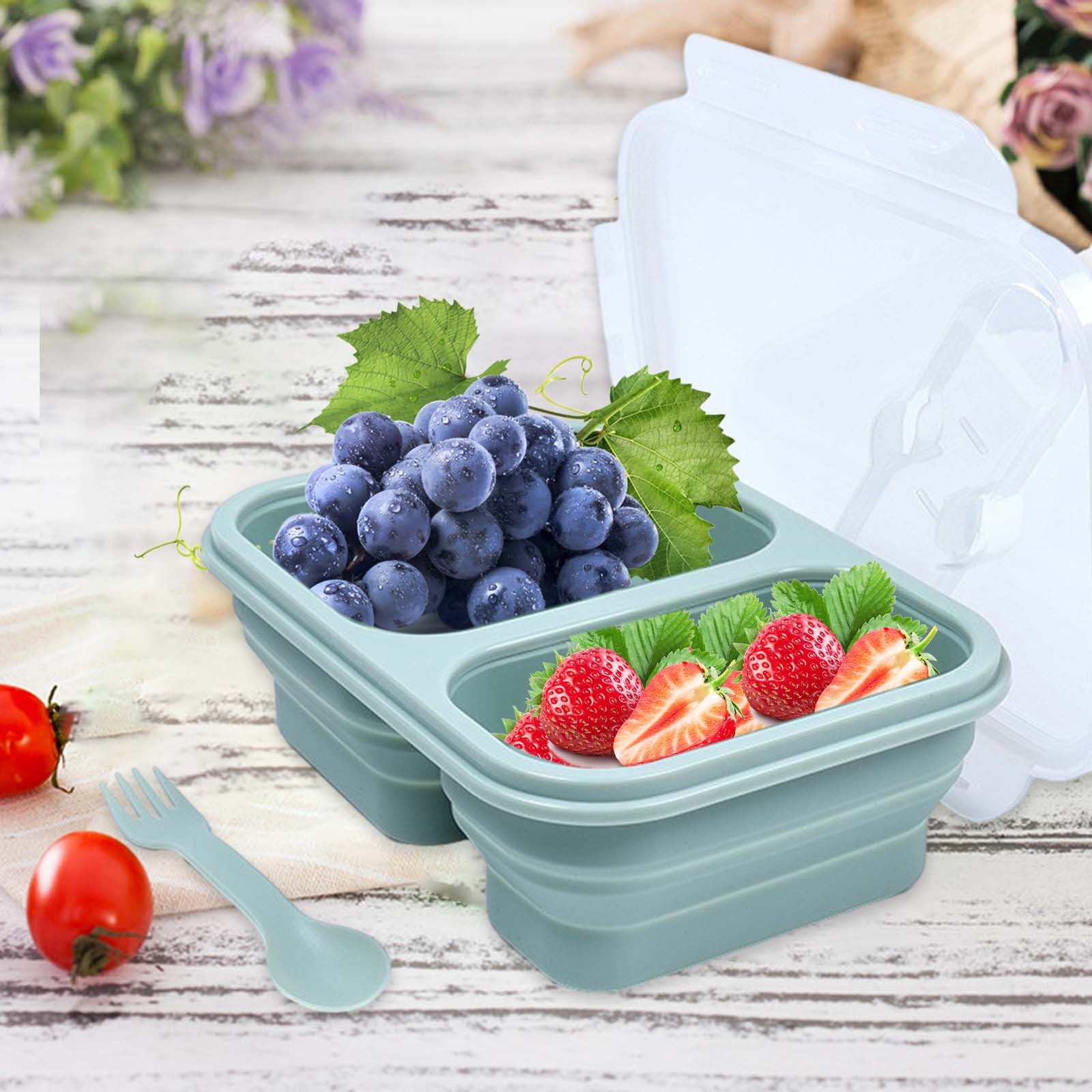 Kraoden Silicone Folding Lunch Box Set Outdoor Camping Food Grade Lunch ...