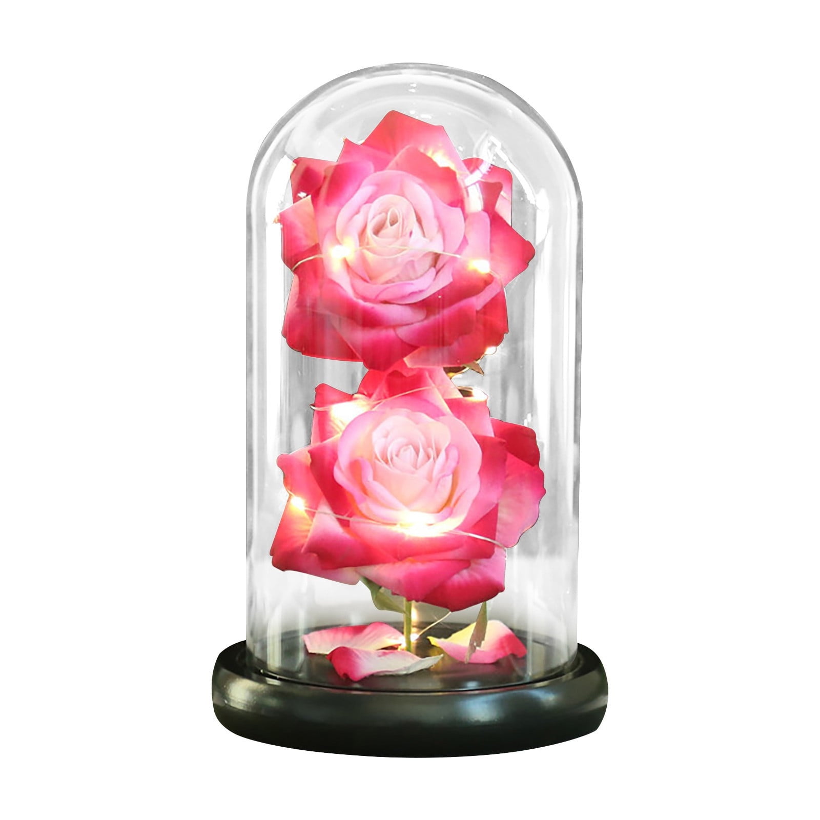 Kraoden Silk Rose in Glass Dome with LED Lights Base, Romantic Home ...