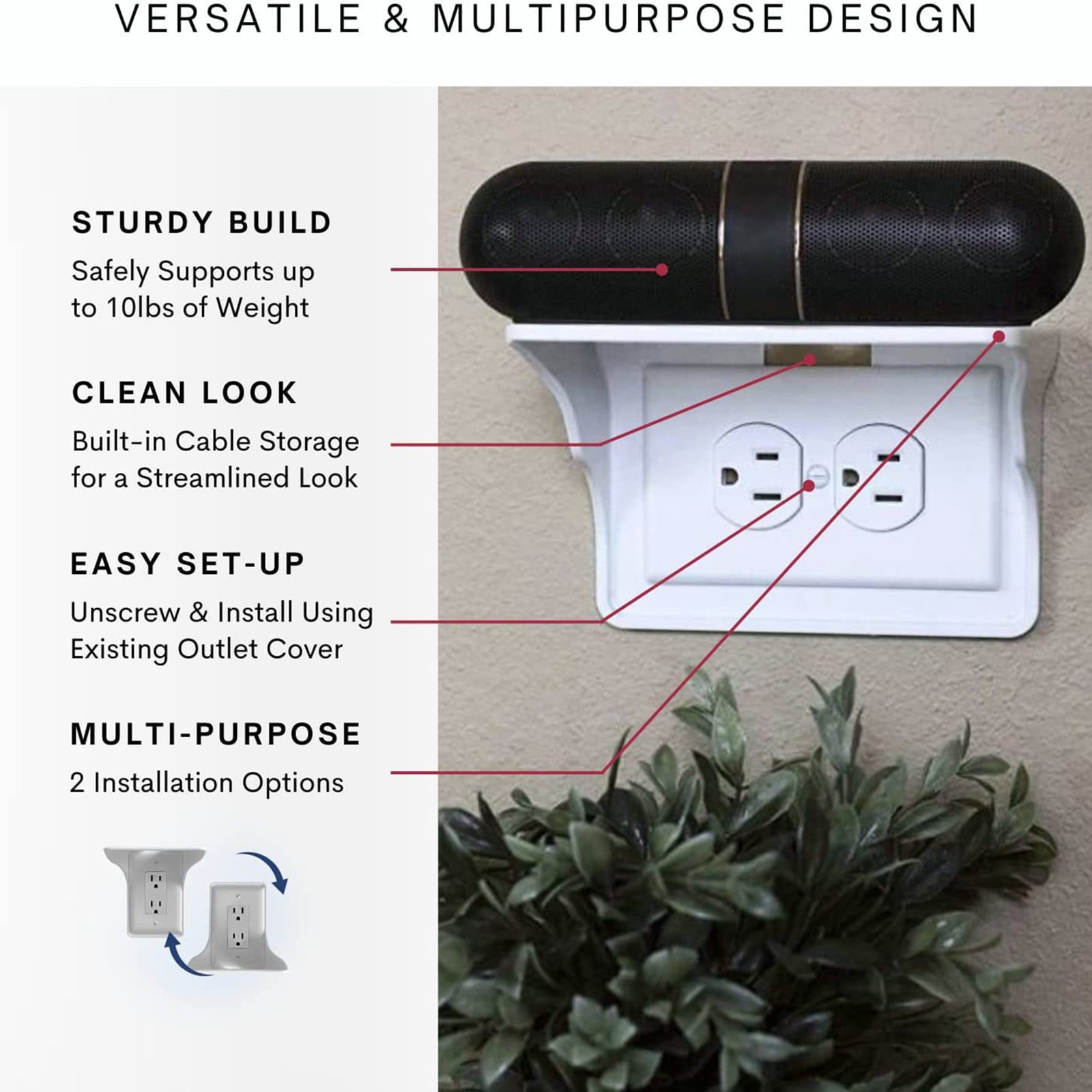 Kraoden Single Wall Outlet Shelf Home Wall Shelf Organizer for Outlets ...