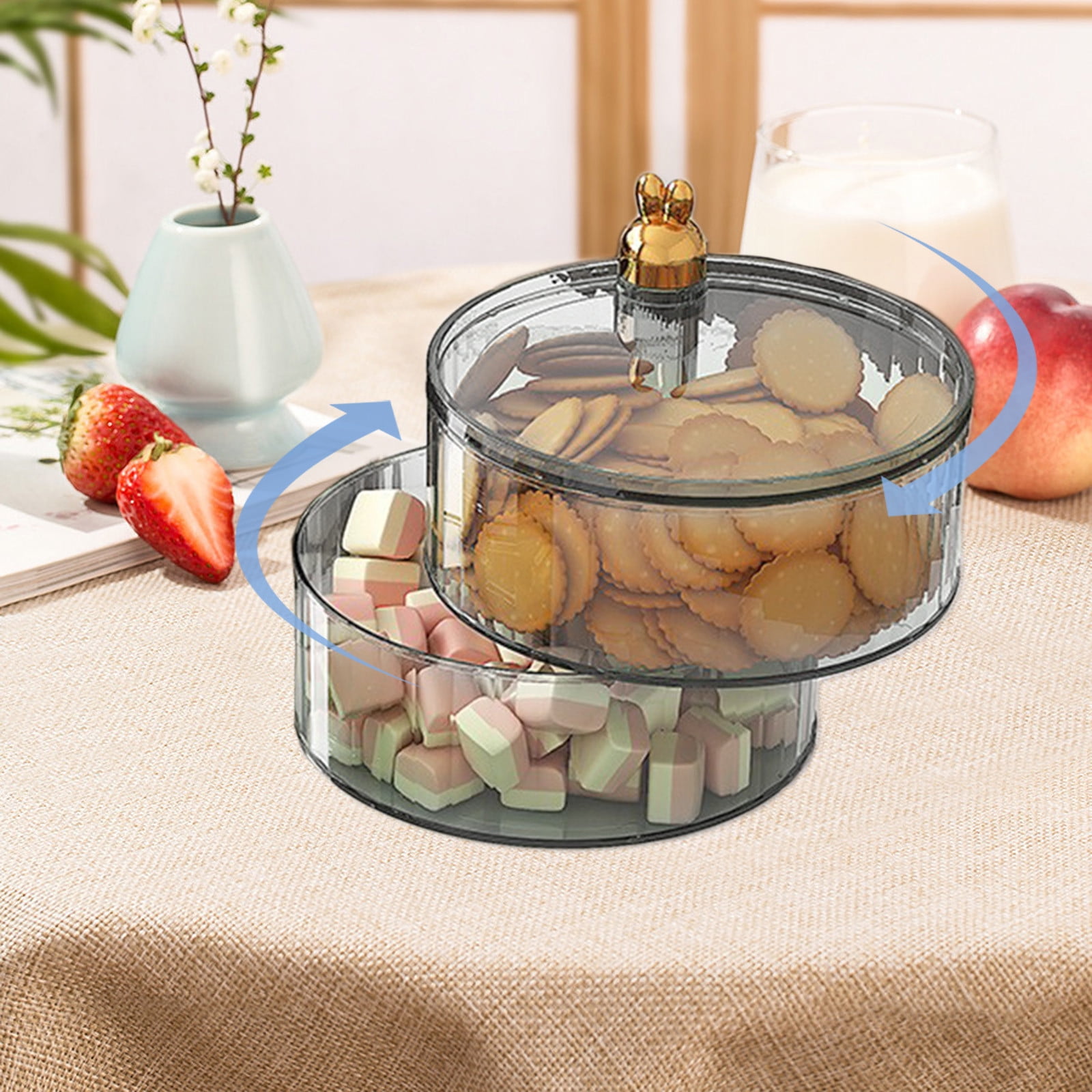 Kraoden Snack Organizer for Adults, Multi-Layer Rotating Tray with Lid ...