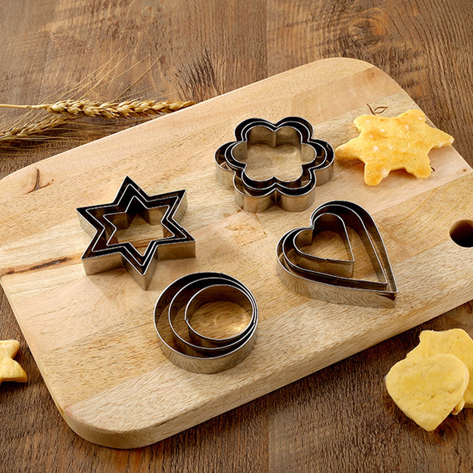 Kraoden Stainless Steel Baking Molds Set, 17-Piece Heart, Round, Star ...