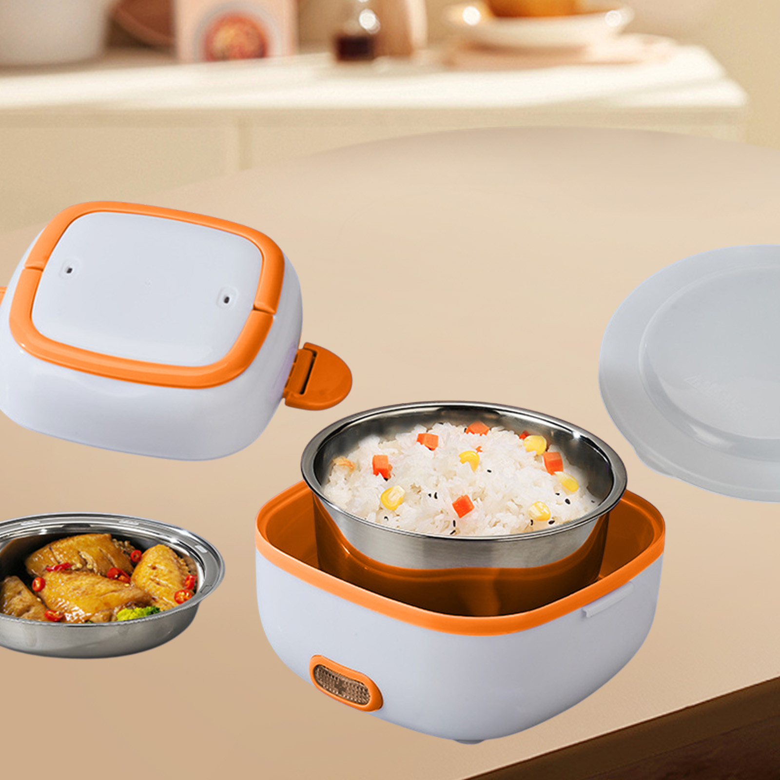 Kraoden Stainless Steel Heated Lunch Box, Insulated Food Warmer with ...
