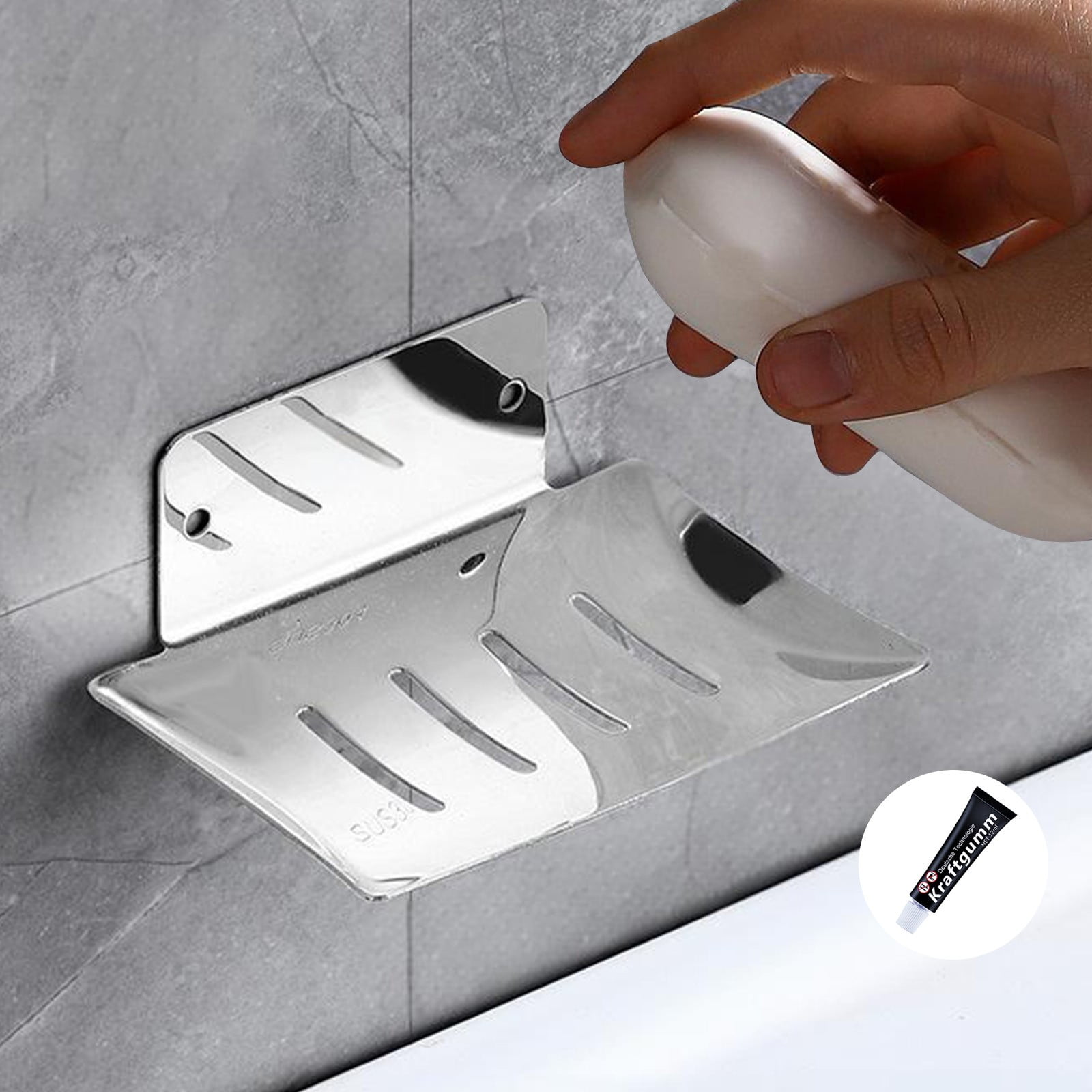 Kraoden Stainless Steel Wall Mounted Soap Box Rack, Non Perforated Soap ...