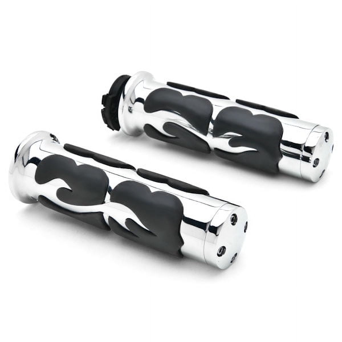 Krator Motorcycle Molded Rubber Chrome Flame Hand Handlebar Grips ...