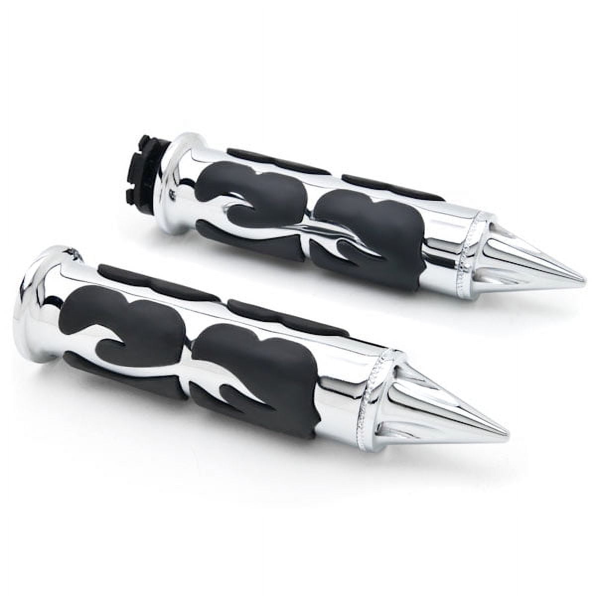 Krator Motorcycle Spiked Flame Chrome Rubber Hand Handlebar Grips ...