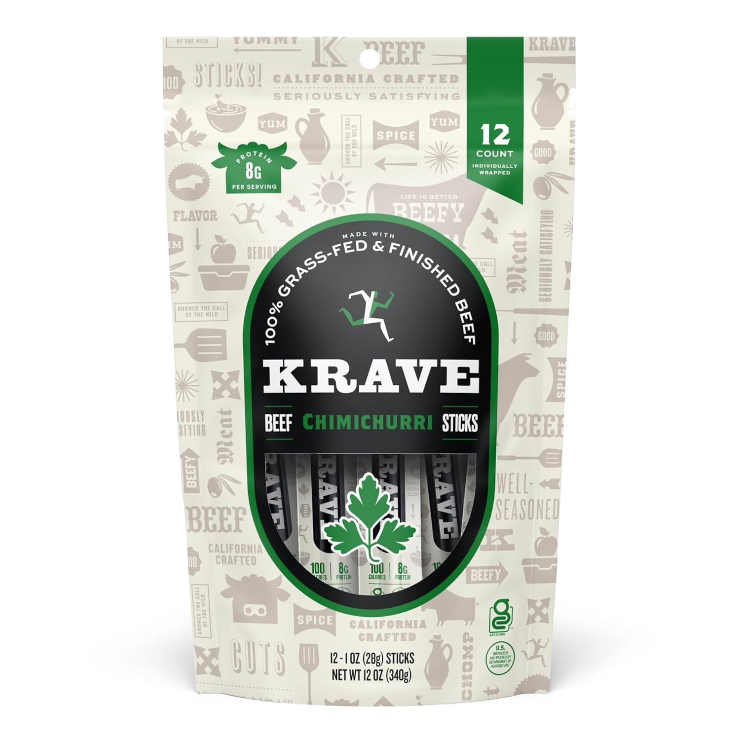 Krave Beef Sticks, Chimichurri, 1 Ounce (Pack of 12) - Walmart.com